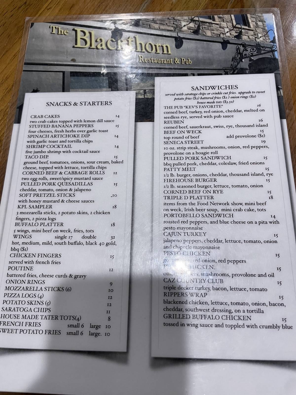 Menu at The Blackthorn Restaurant & Pub, Buffalo