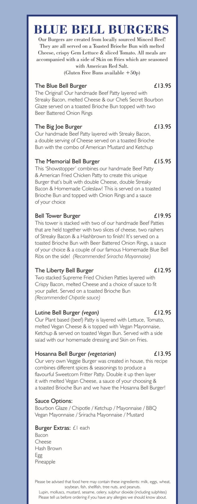 Menu at The Blue Bell pub & bar, Warrington