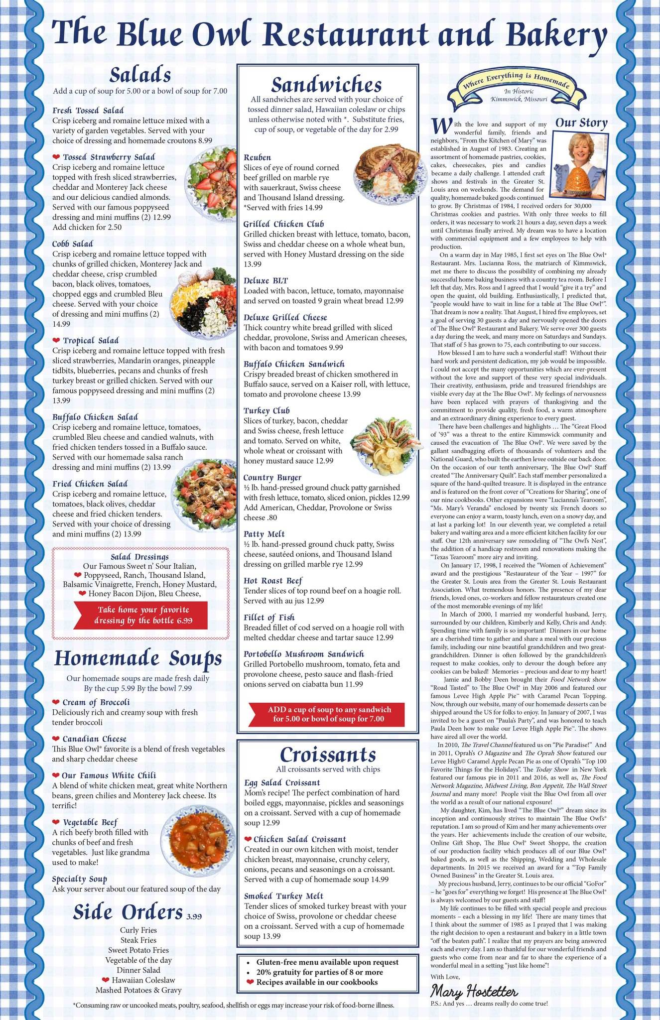 Menu at The Blue Owl Restaurant & Bakery, Kimmswick, 2nd St