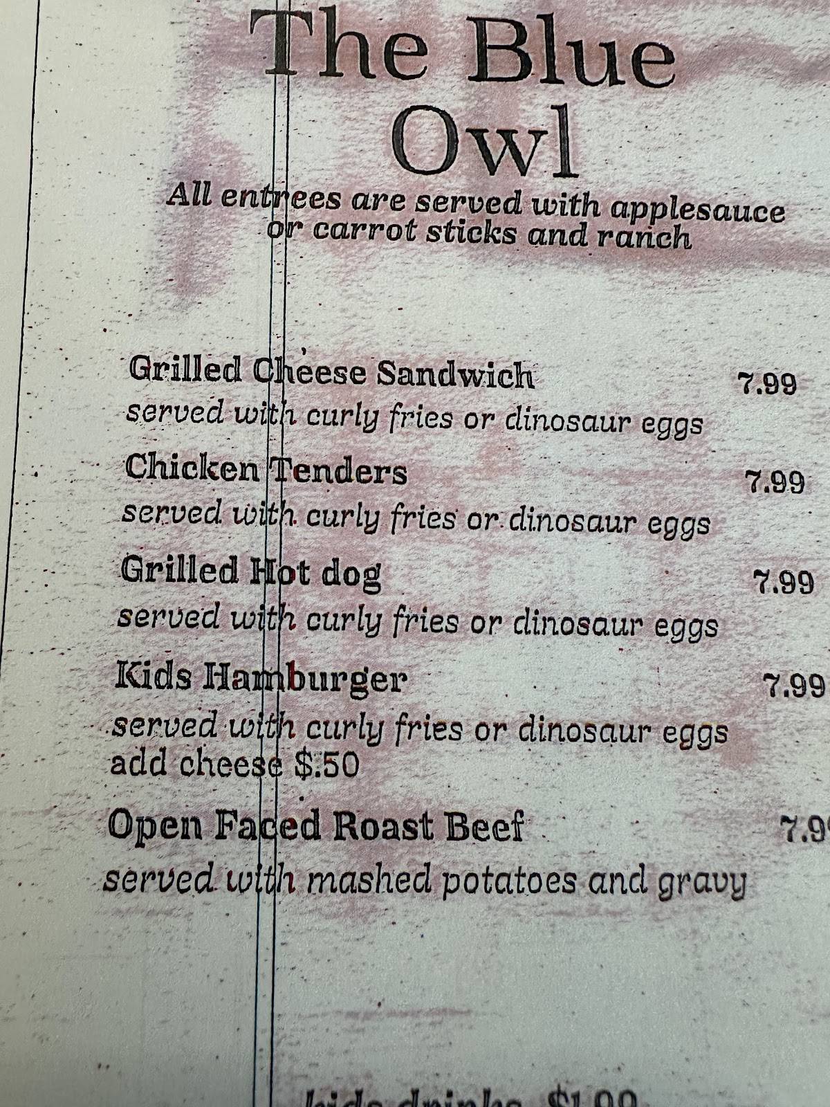 Menu at The Blue Owl Restaurant & Bakery, Kimmswick, 2nd St
