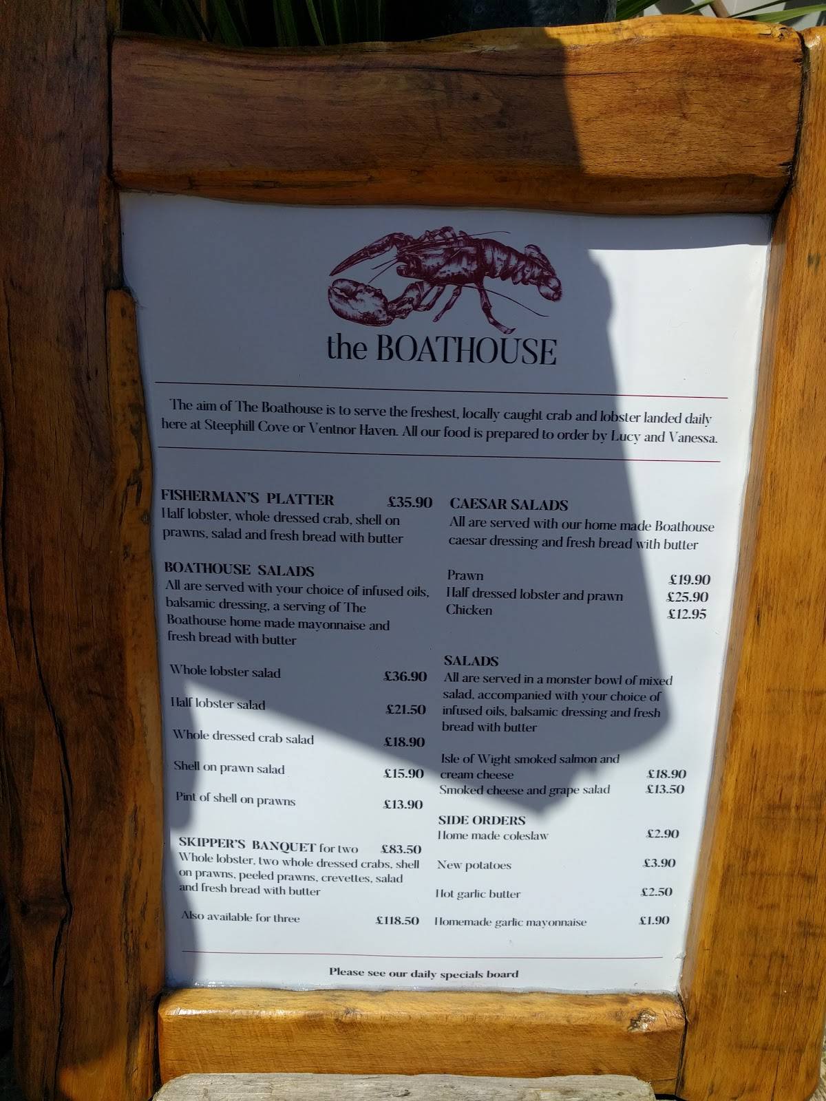 Menu at The Boathouse Restaurant, Ventnor