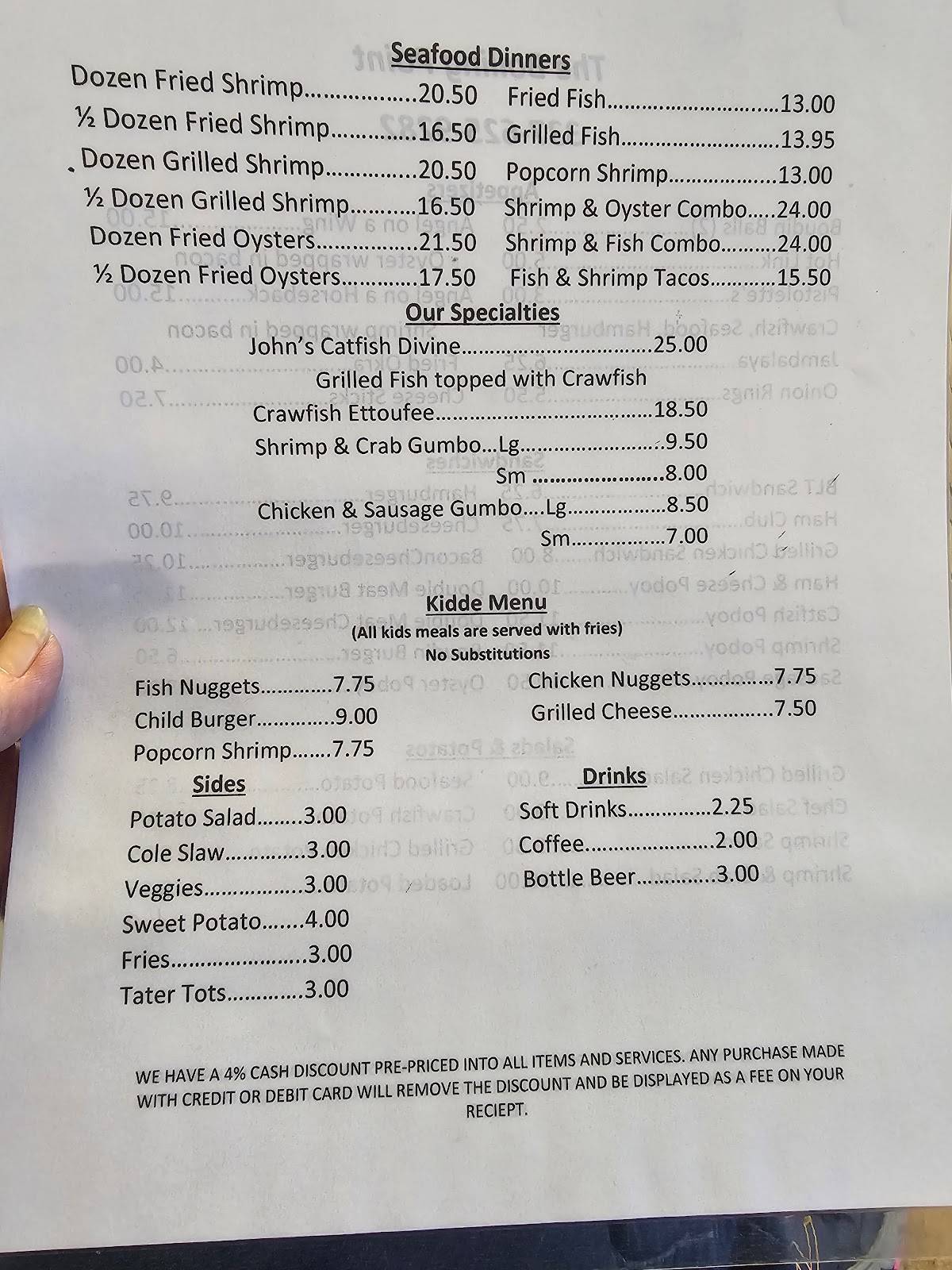 Menu at The Boiling Point restaurant, Sulphur