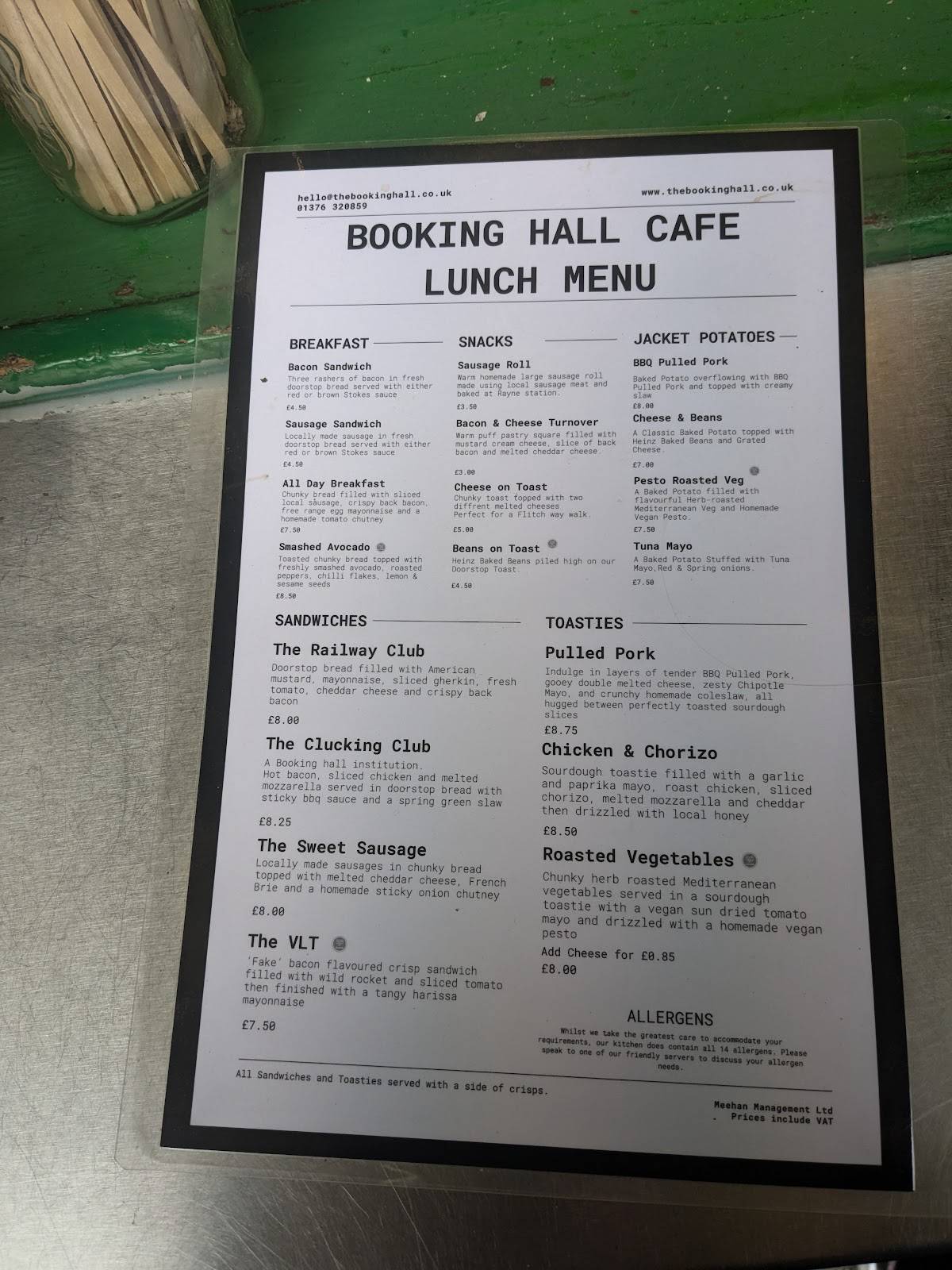 Menu at The Booking Hall Café cafe, Braintree