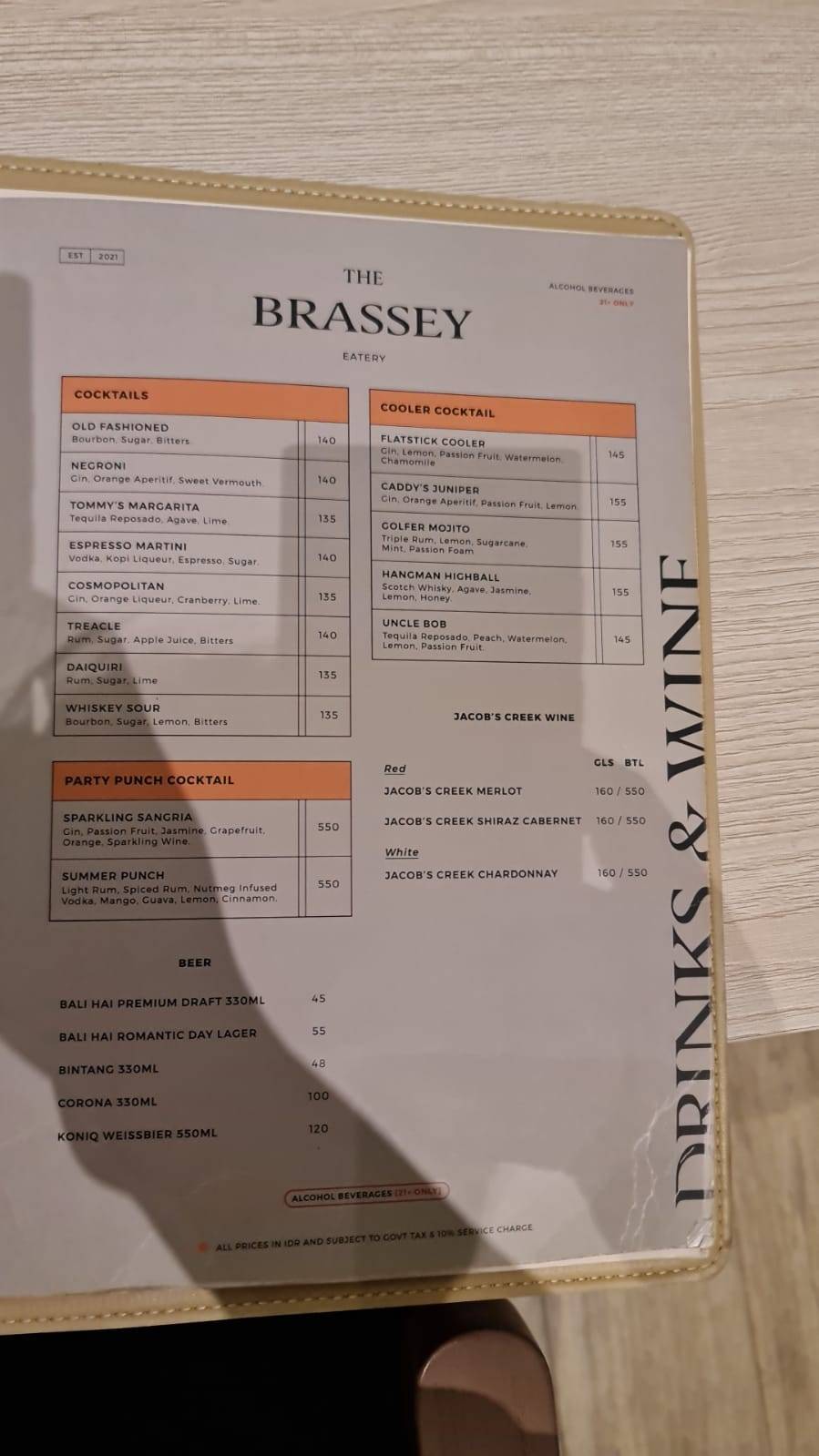 Menu at The Brassey Club House - PIK, Jakarta