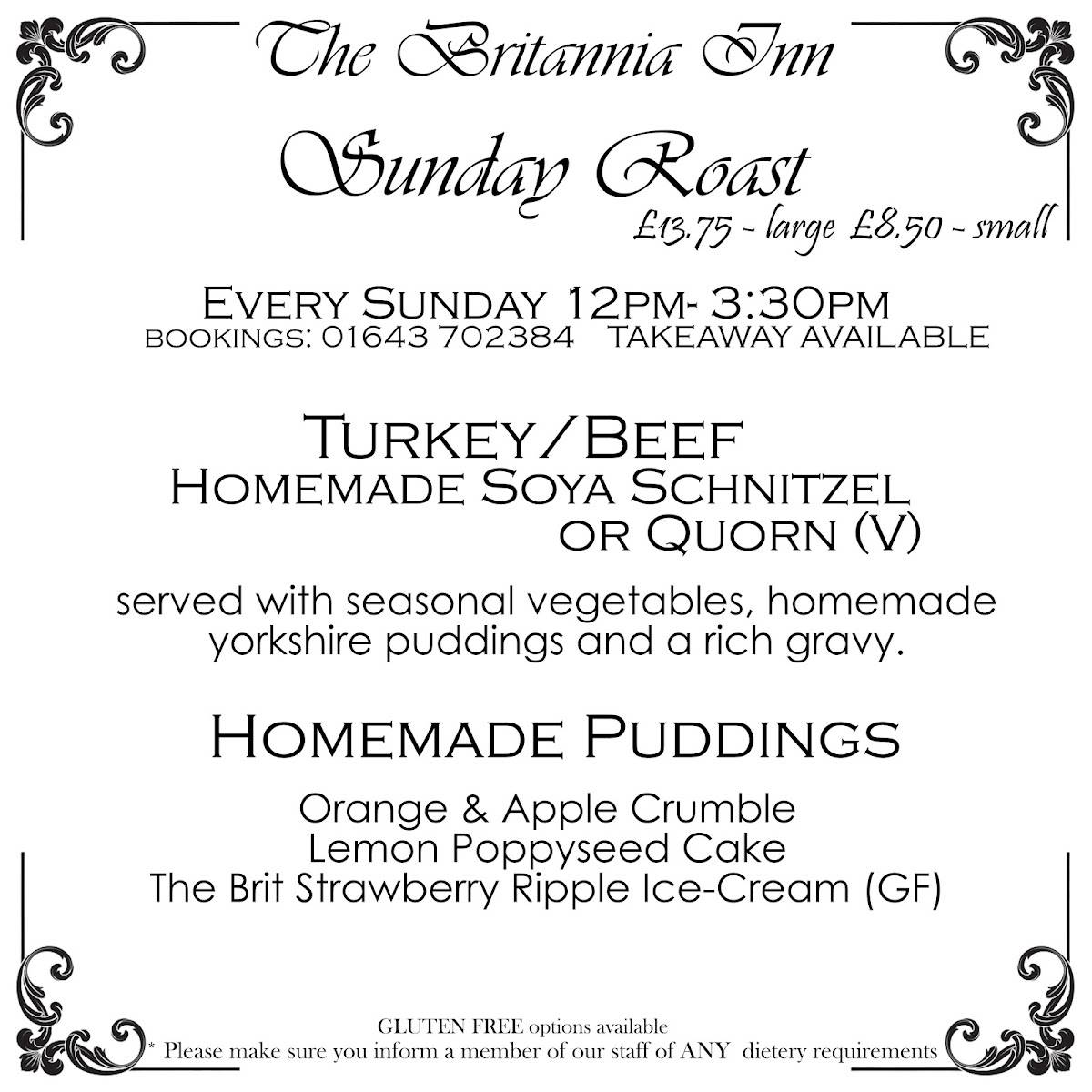 Menu at The Britannia Inn pub & bar, Minehead