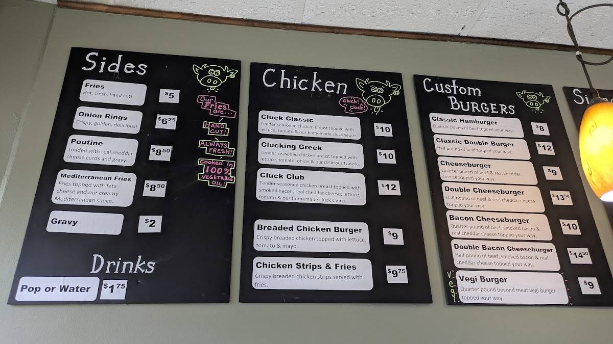 Menu at The Bulging Burger restaurant, Toronto