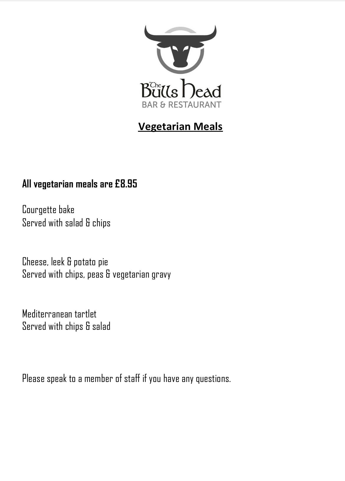 Menu at The Bulls Head Denby pub & bar, Ripley, 17 Denby Common
