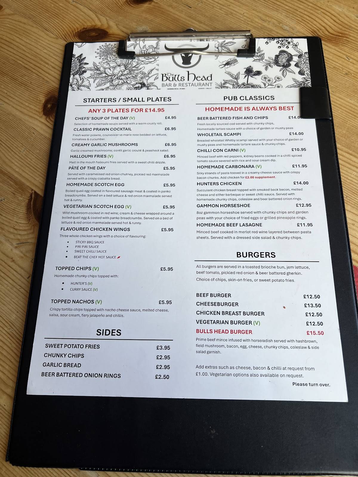 Menu at The Bulls Head Denby pub & bar, Ripley, 17 Denby Common