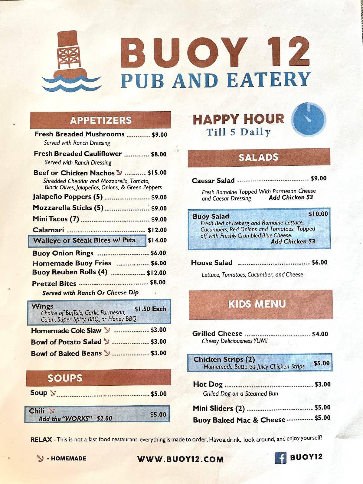 Menu at The Buoy 12 Pub & Eatery, Saint Clair Shores