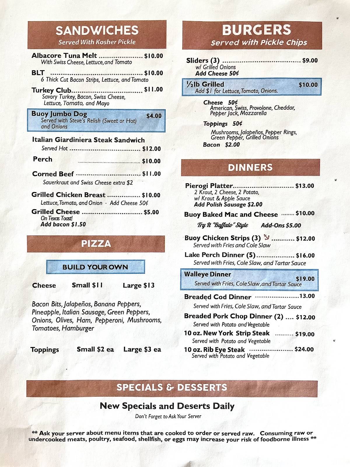 Menu at The Buoy 12 Pub & Eatery, Saint Clair Shores