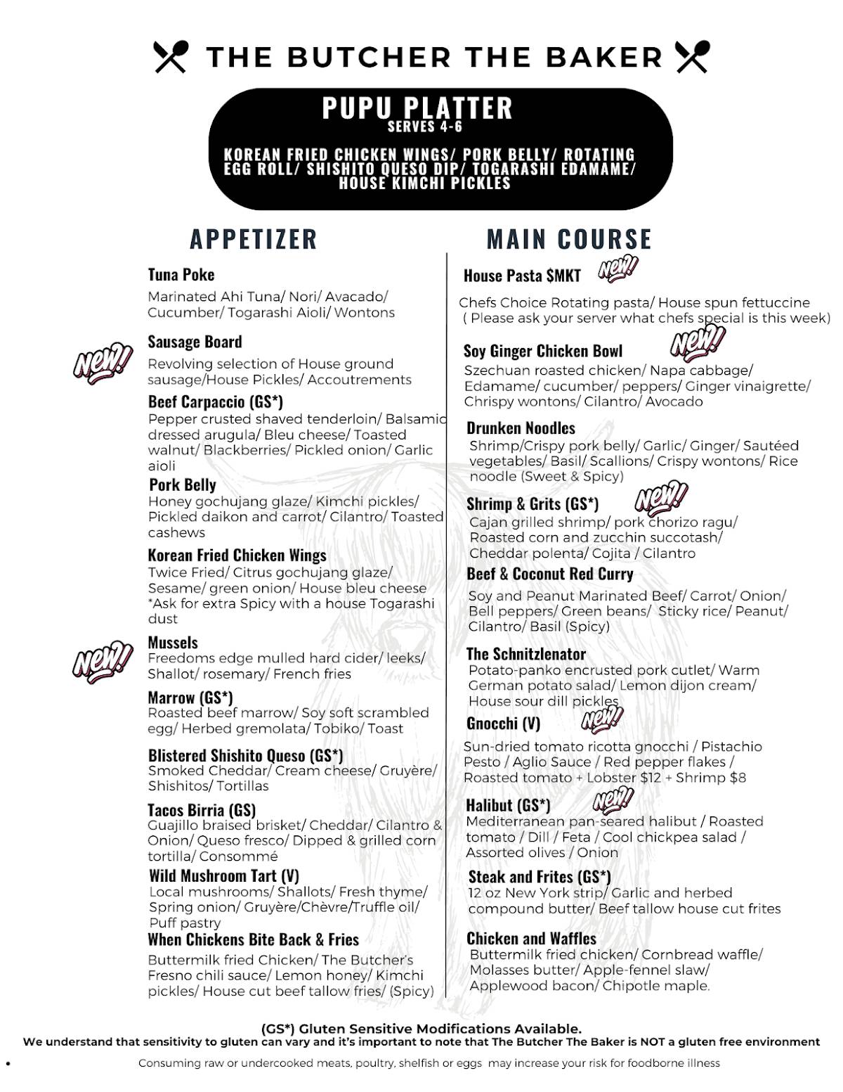 Menu at The Butcher The Baker restaurant, Bangor