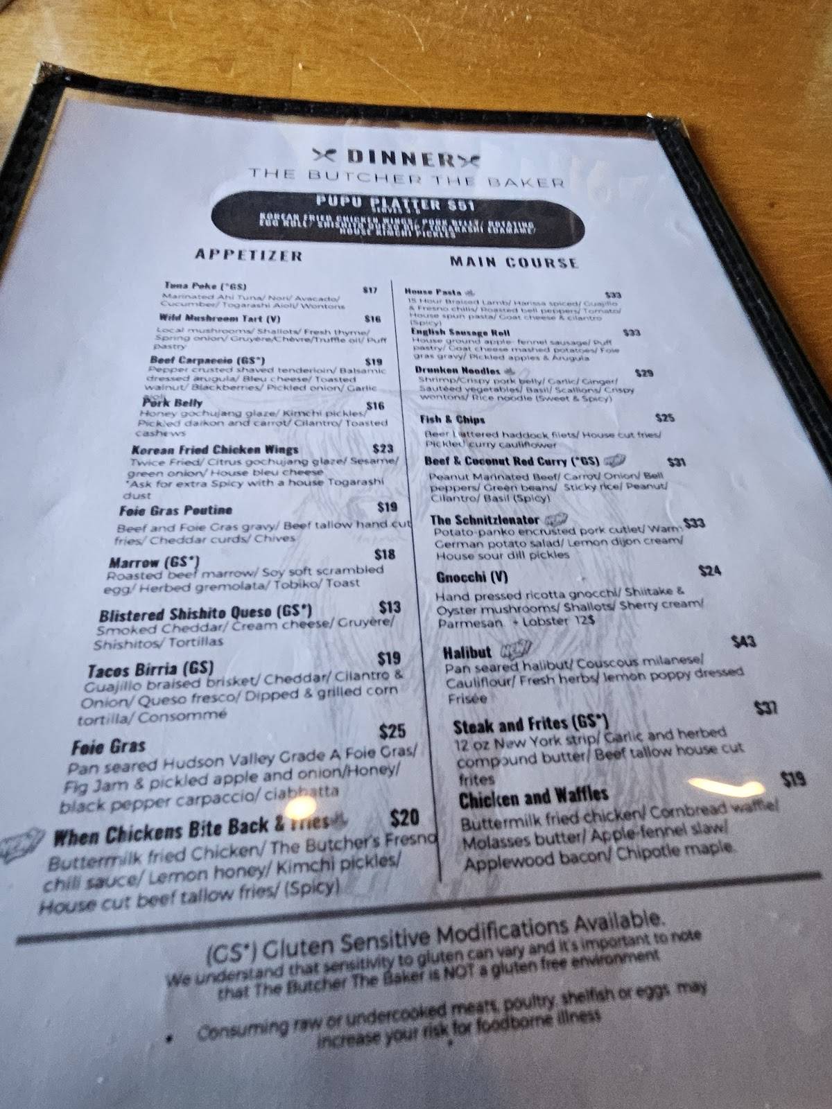 Menu at The Butcher The Baker restaurant, Bangor