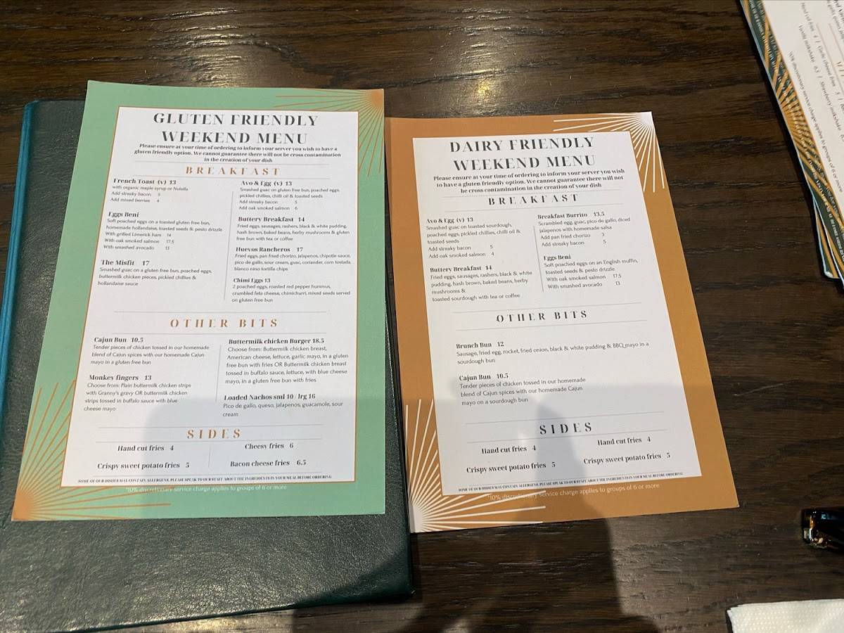Menu at The Buttery, Bedford Row cafe, Limerick