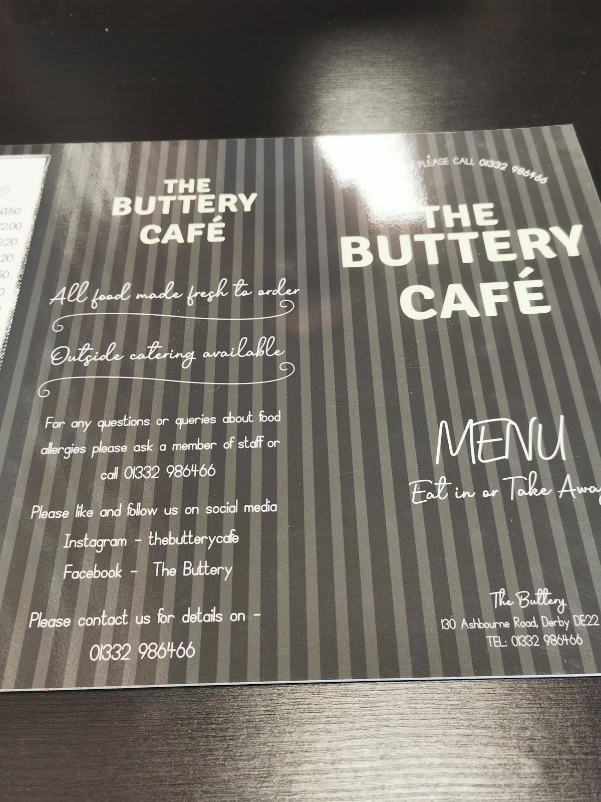 Menu at The Buttery cafe, Derby