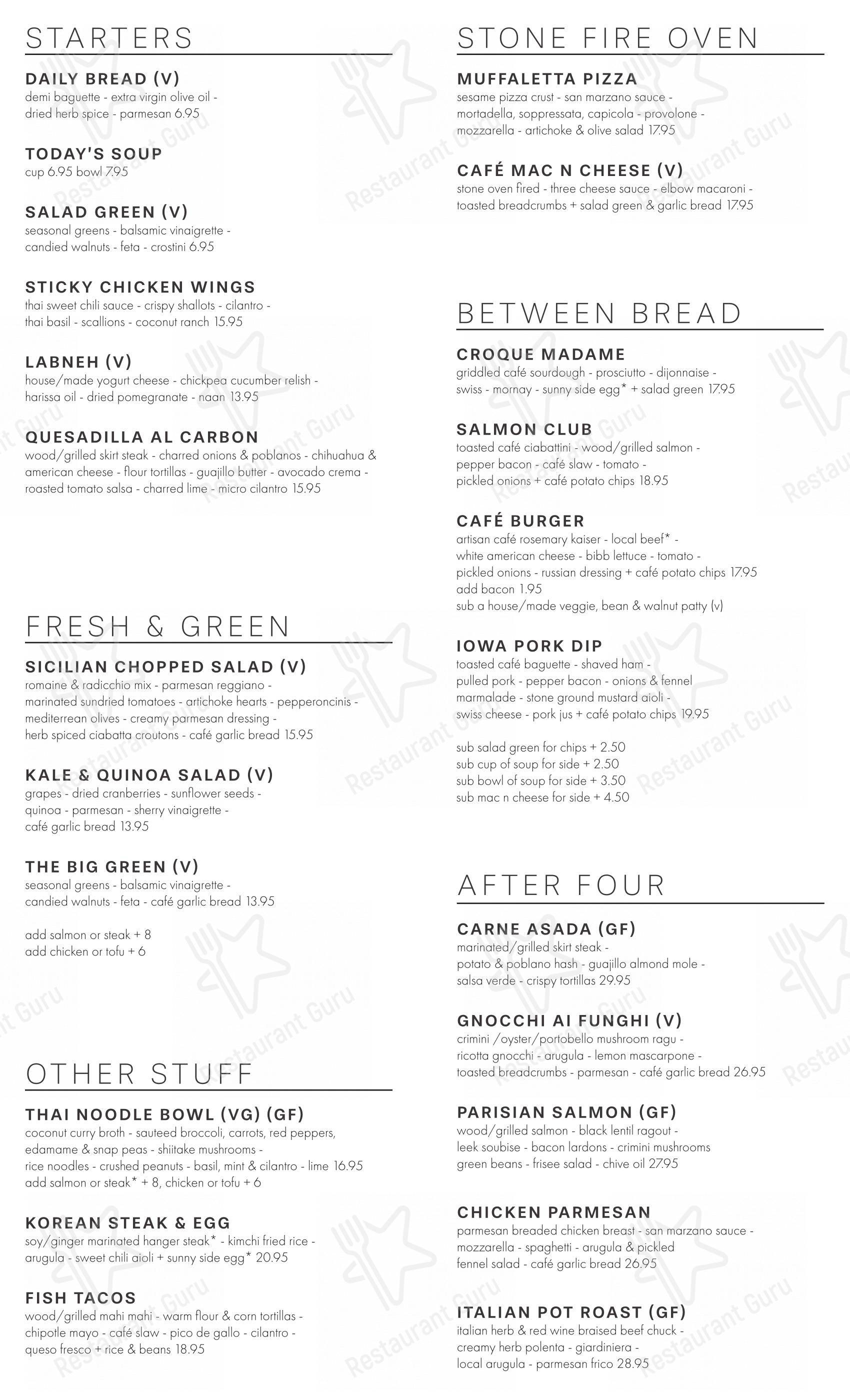 Menu at The Cafe, Ames