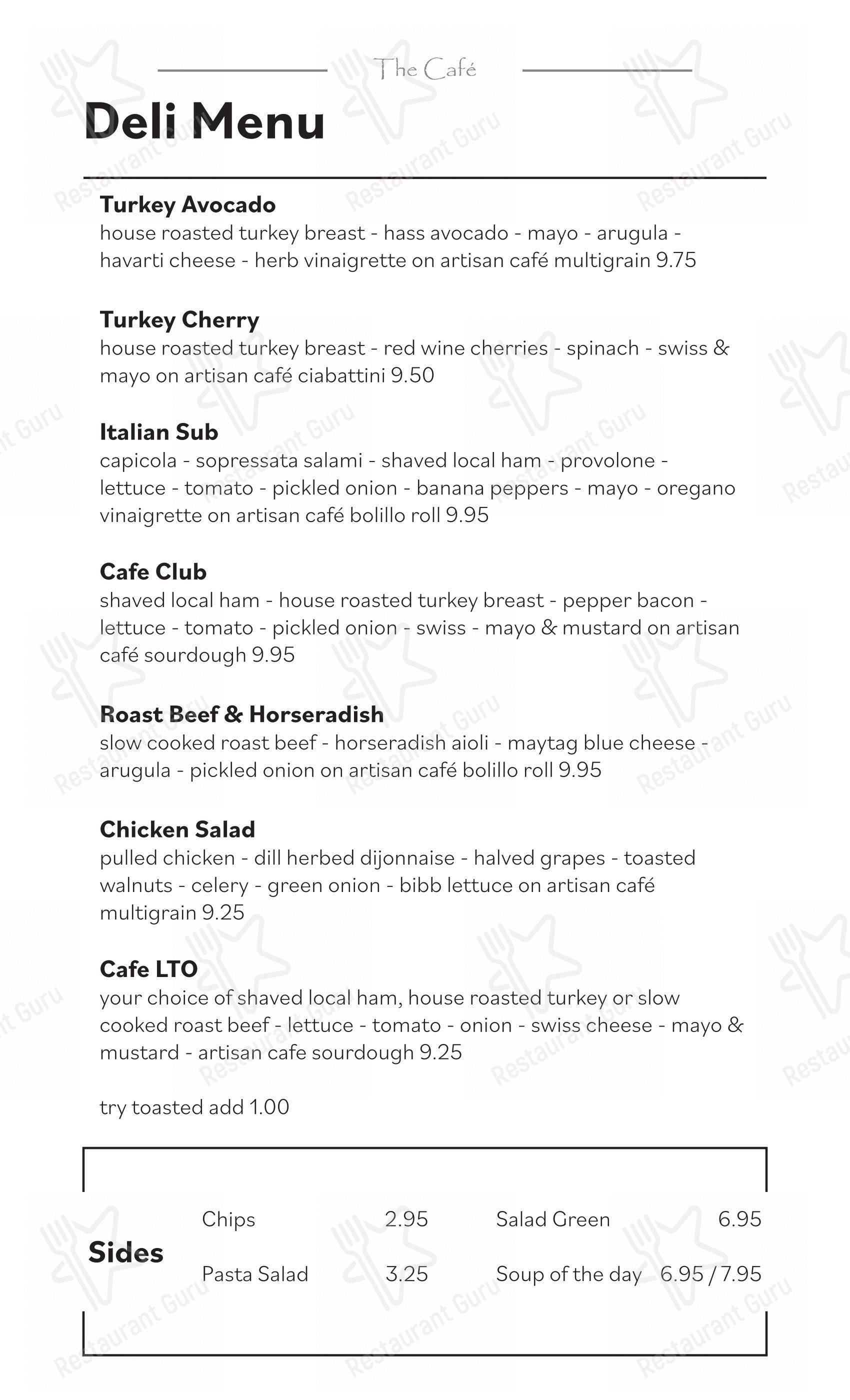 Menu at The Cafe, Ames