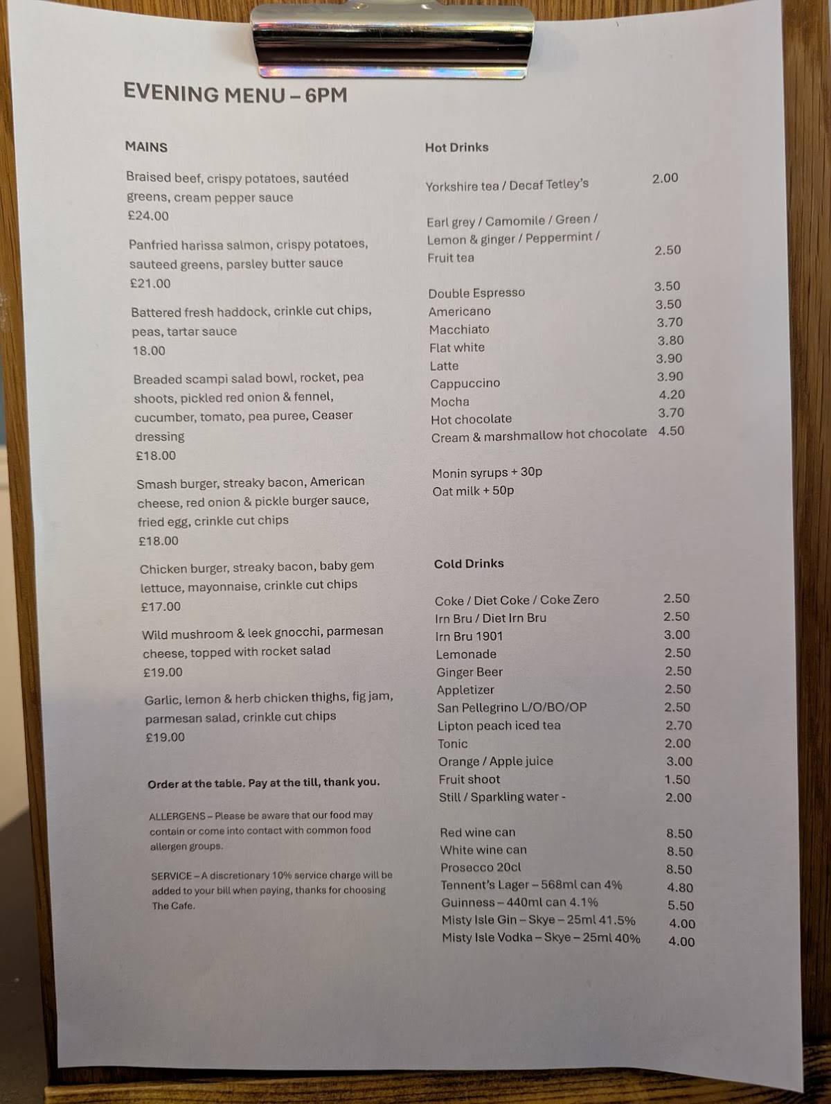 Menu at The Caledonian Cafe, Portree