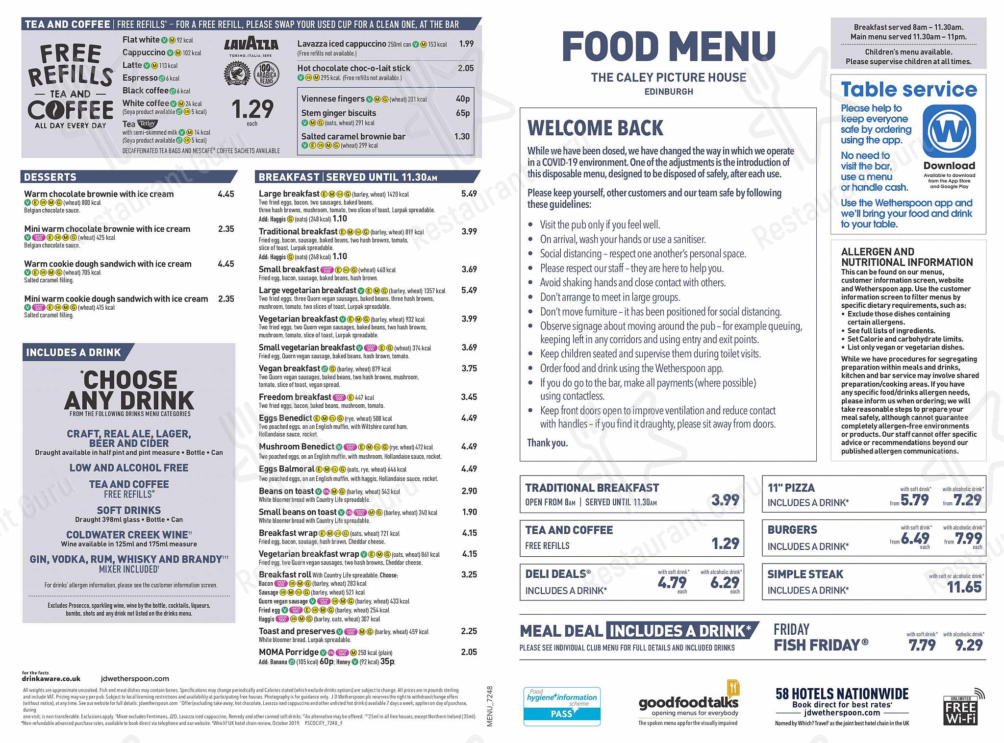 Menu at The Caley Picture House - JD Wetherspoon pub & bar, Edinburgh