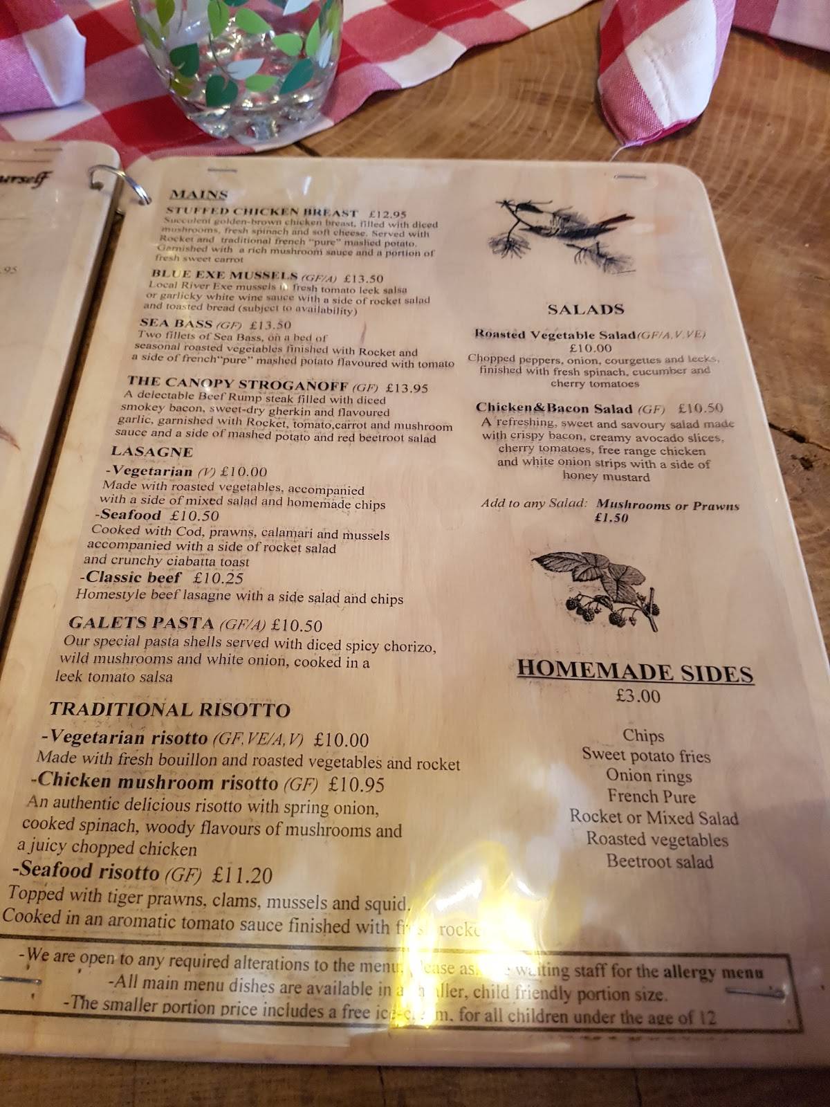 Menu at The Canopy restaurant, Exeter