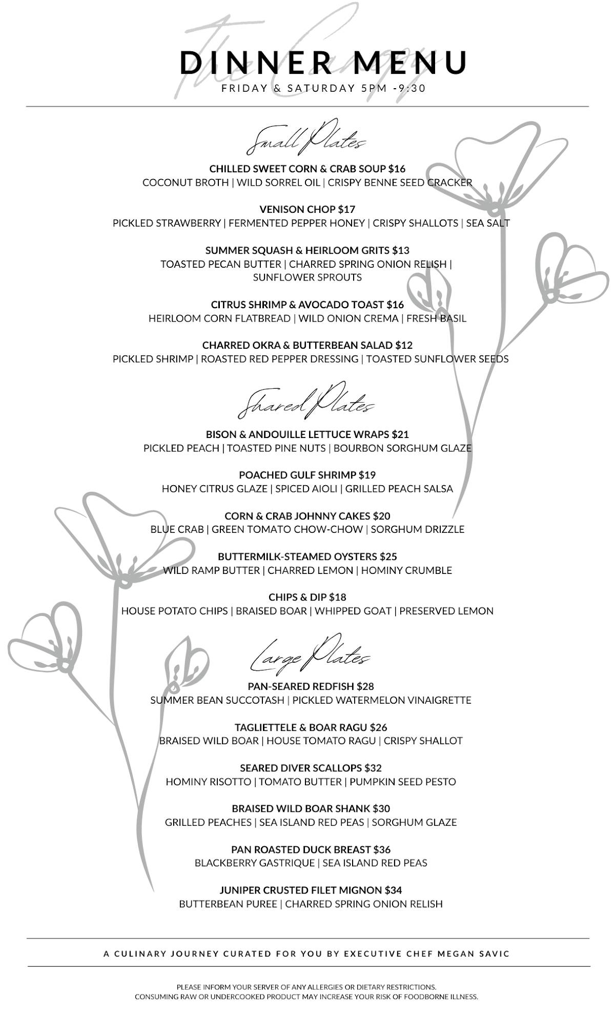 Menu at The Canopy Restaurant, Darien