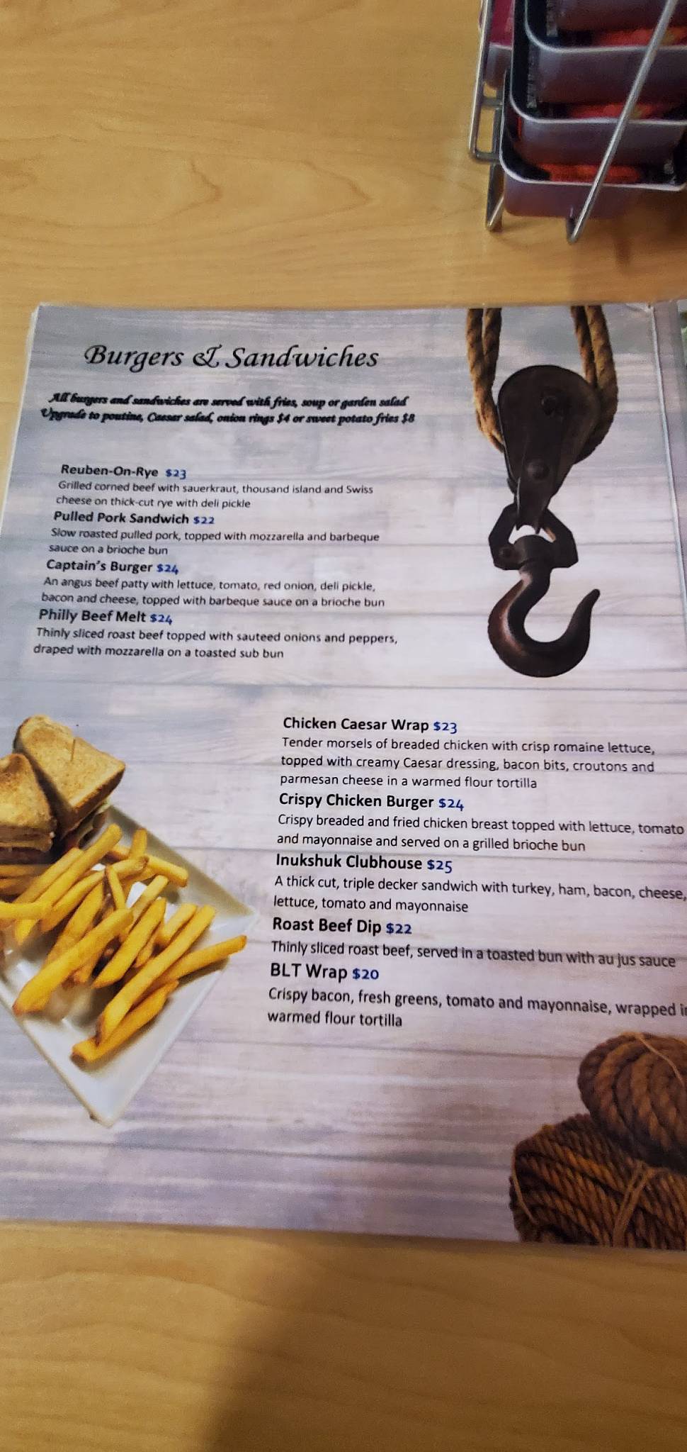 Menu at The Captains Galley Restaurant, Rankin Inlet