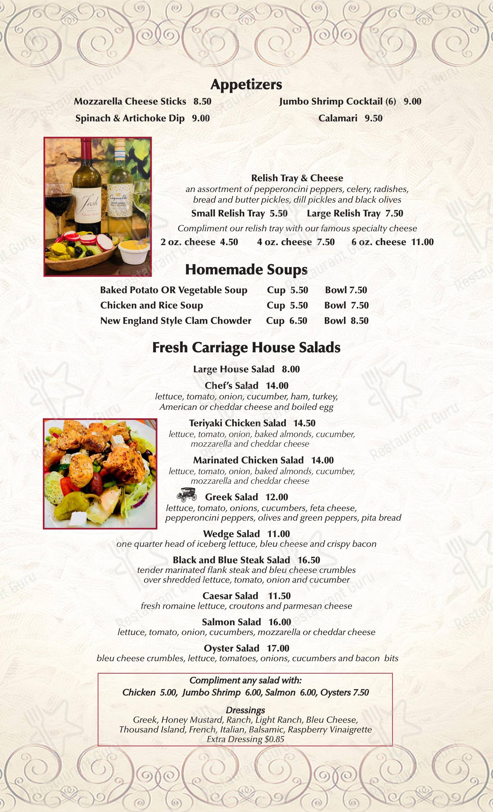 Menu at The Carriage House Restaurant, Winston-Salem, S Stratford Rd