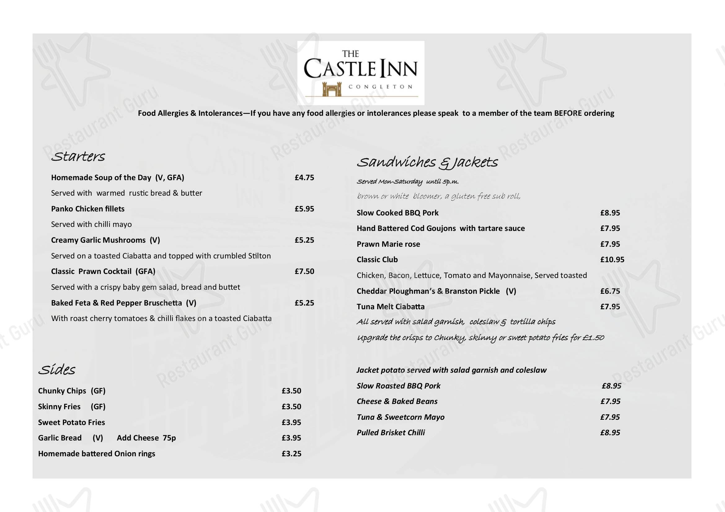Menu at The Castle Inn pub & bar, Congleton