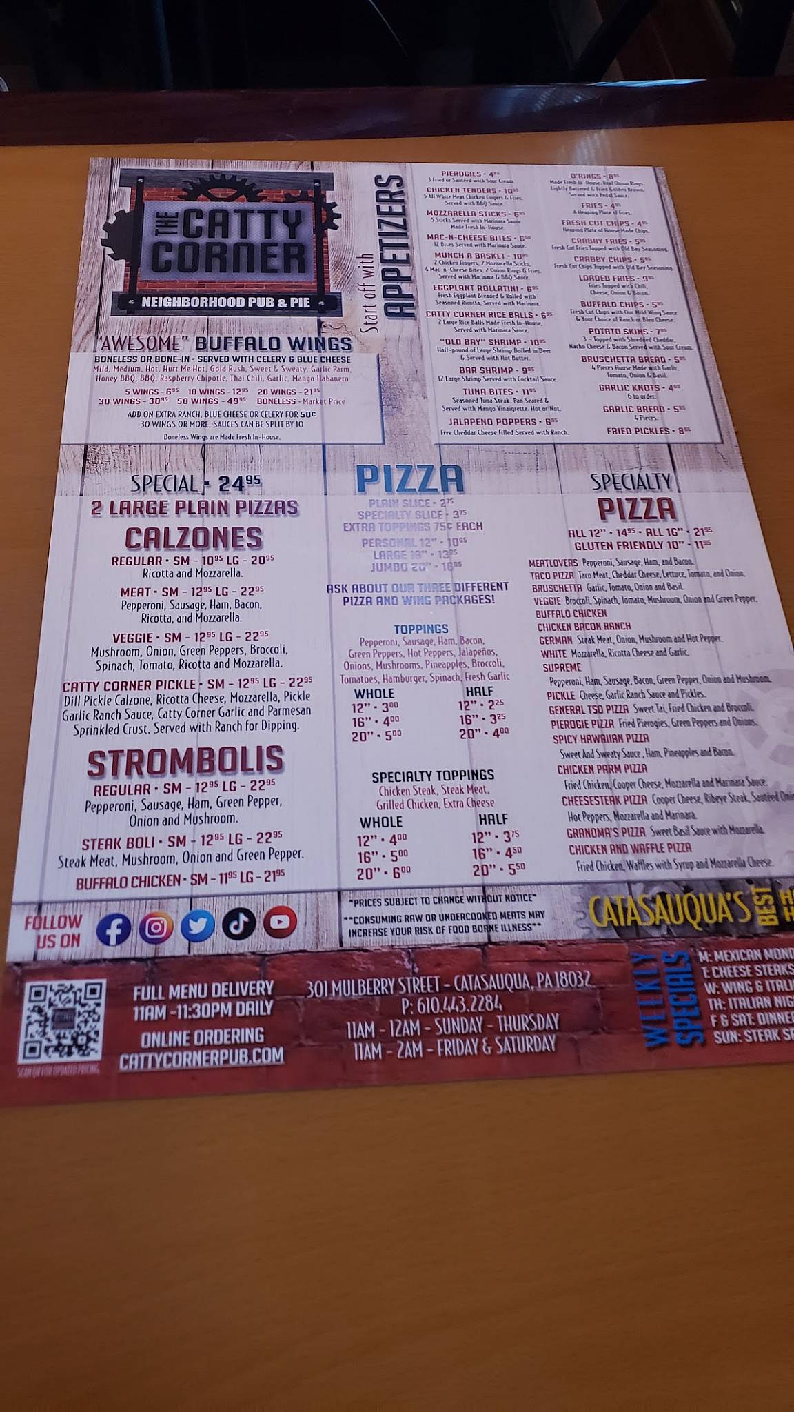 Menu at The Catty Corner Neighborhood Pub and Pie, Catasauqua