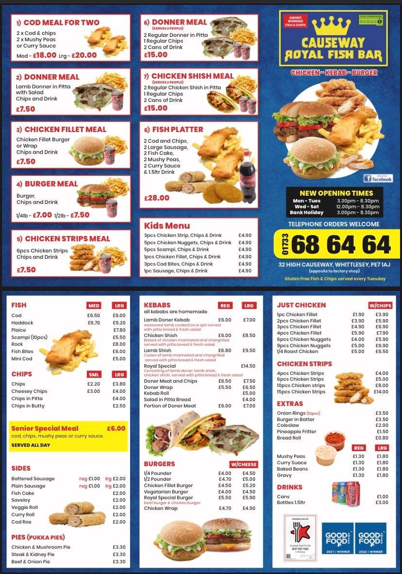 Menu at Causeway Royal Fish Bar, Whittlesey