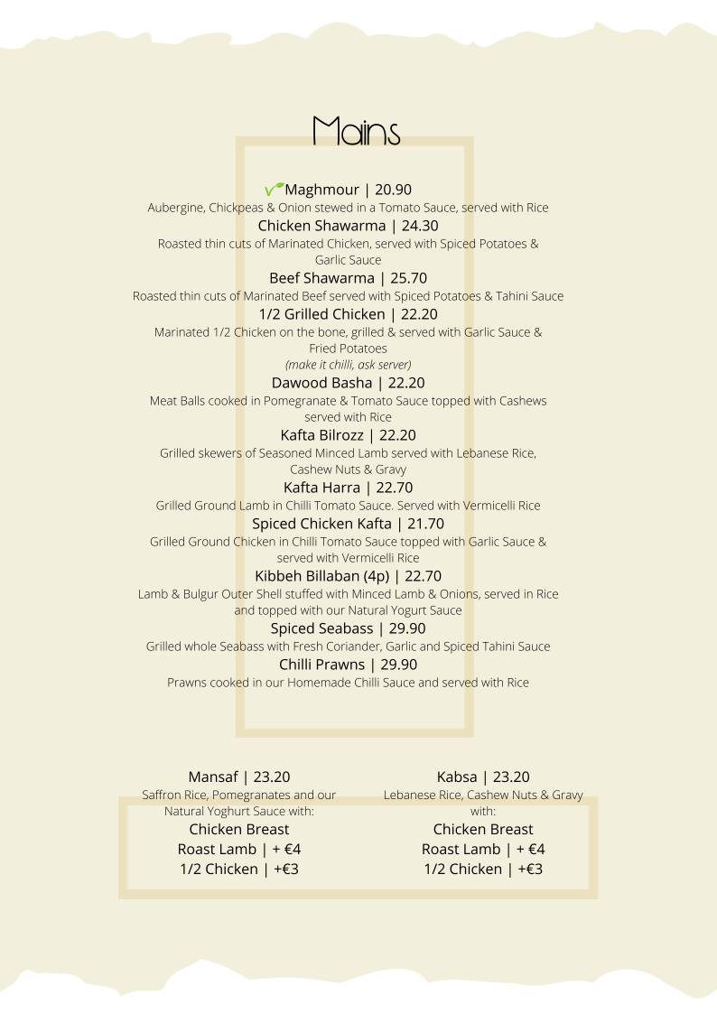 Menu at The Cedar Tree restaurant, Dublin