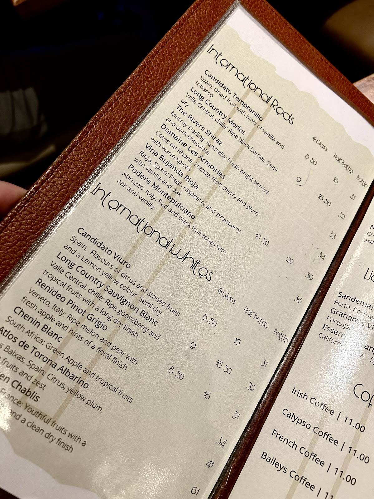 Menu at The Cedar Tree restaurant, Dublin