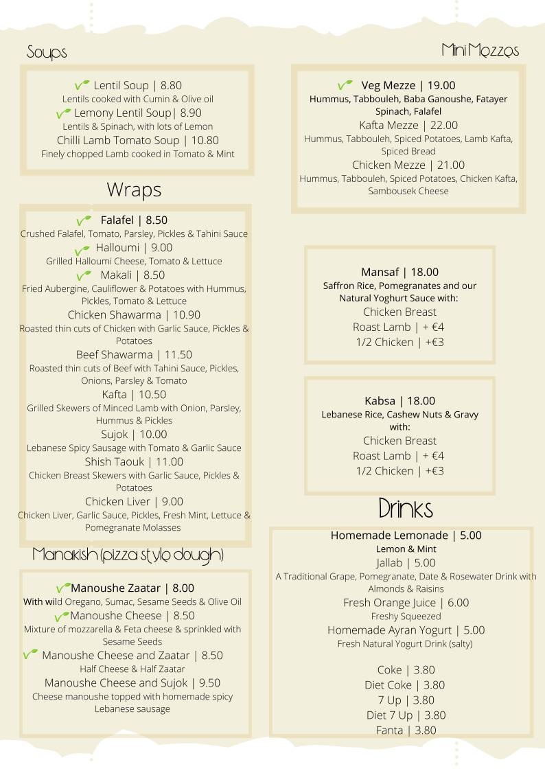 Menu at The Cedar Tree restaurant, Dublin