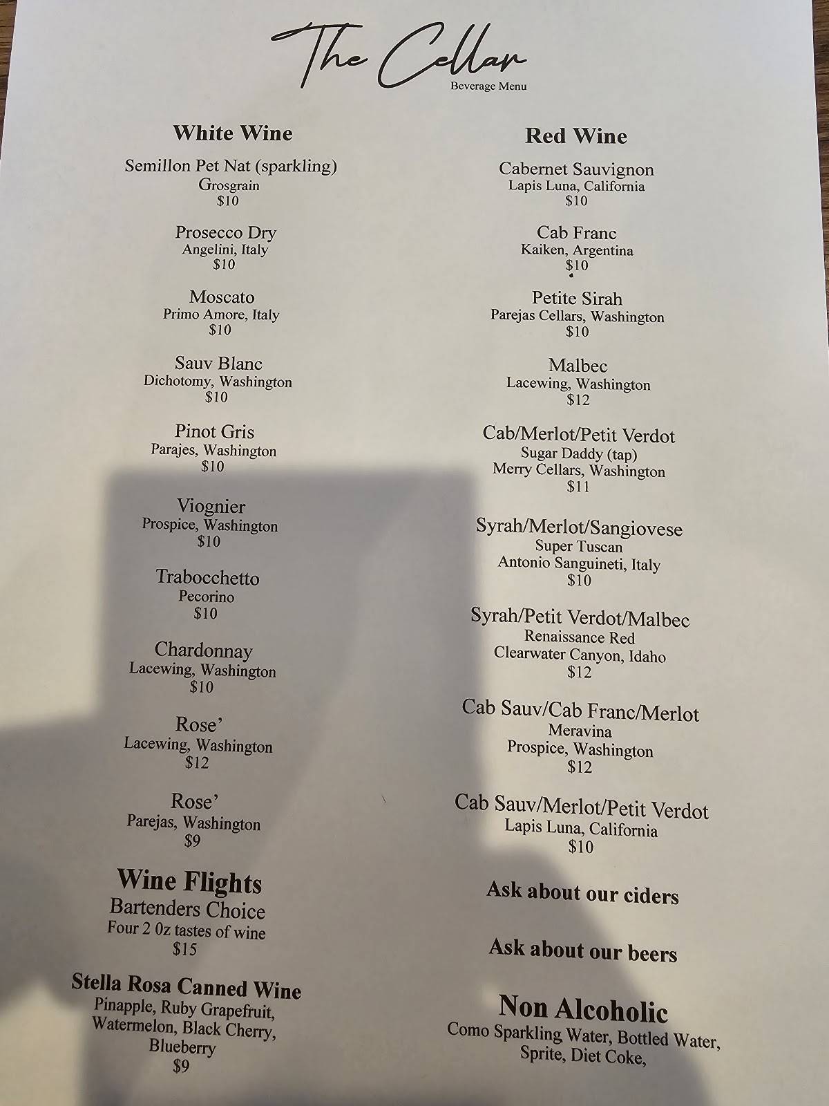 Menu at The Cellar pub & bar, Colfax
