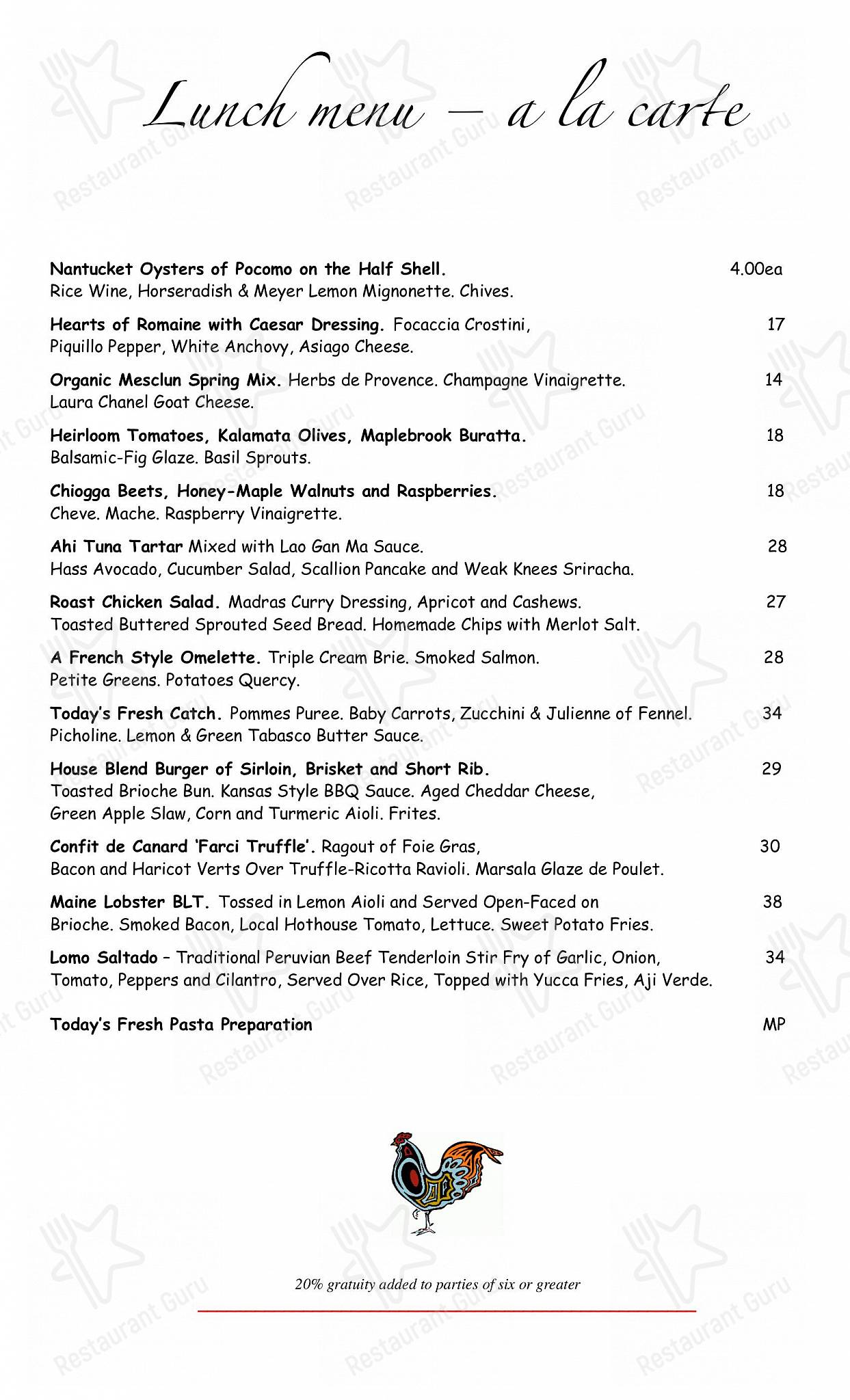 Menu at The Chanticleer Restaurant & Gardens, Nantucket, 9 New St