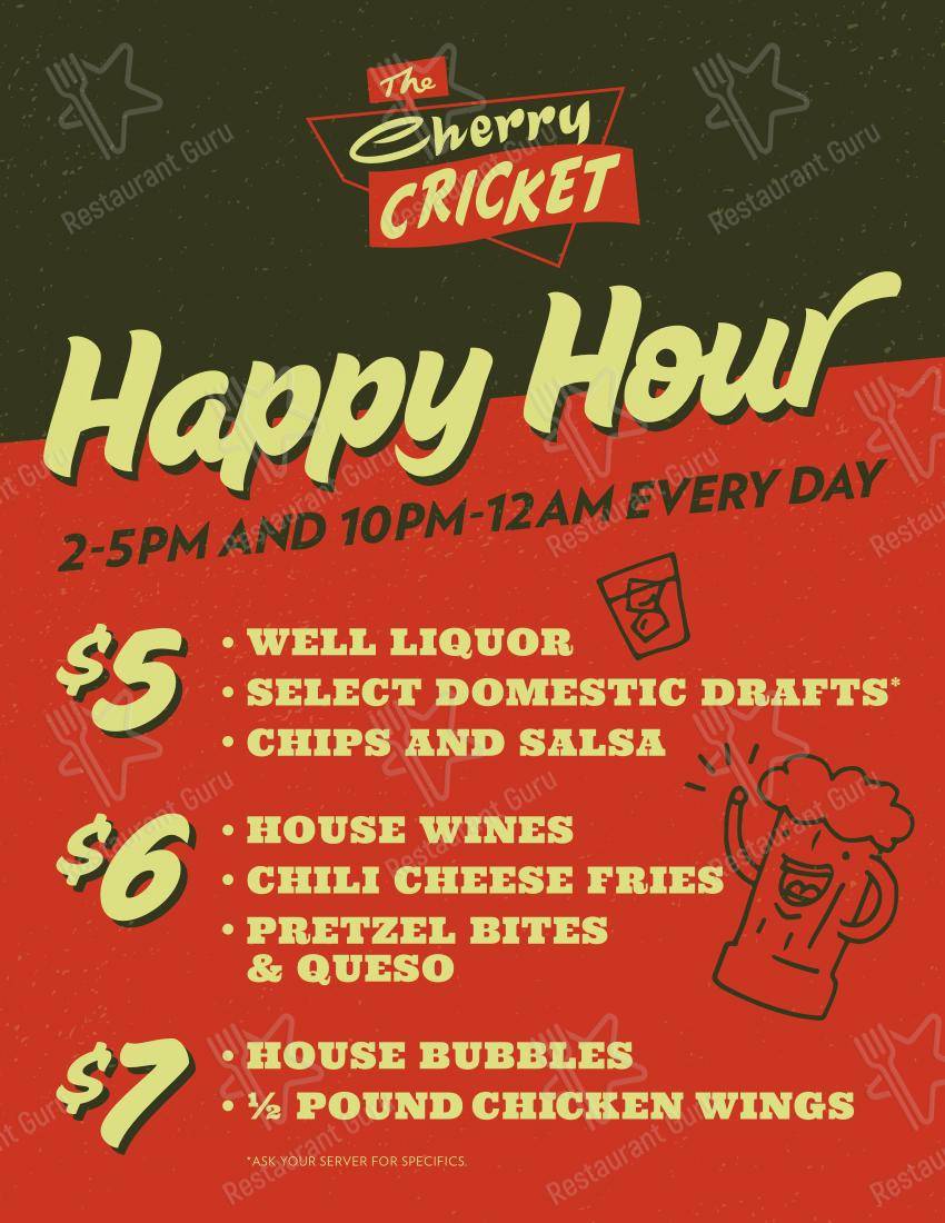 Menu at The Cherry Cricket pub & bar, Denver, E 2nd Ave
