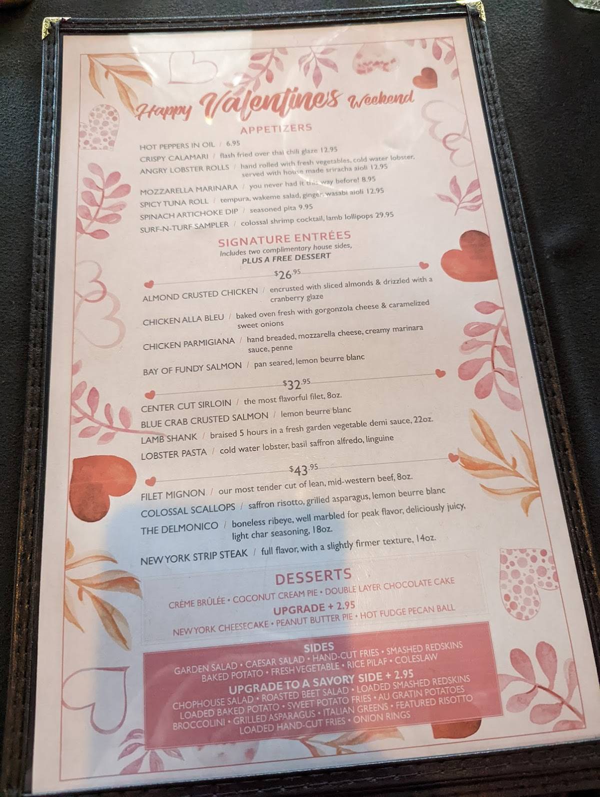 Menu at The Chophouse steakhouse, Warren