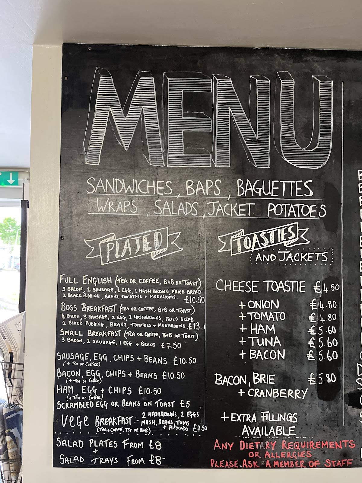 Menu at The Chow Shed cafe, Toddington