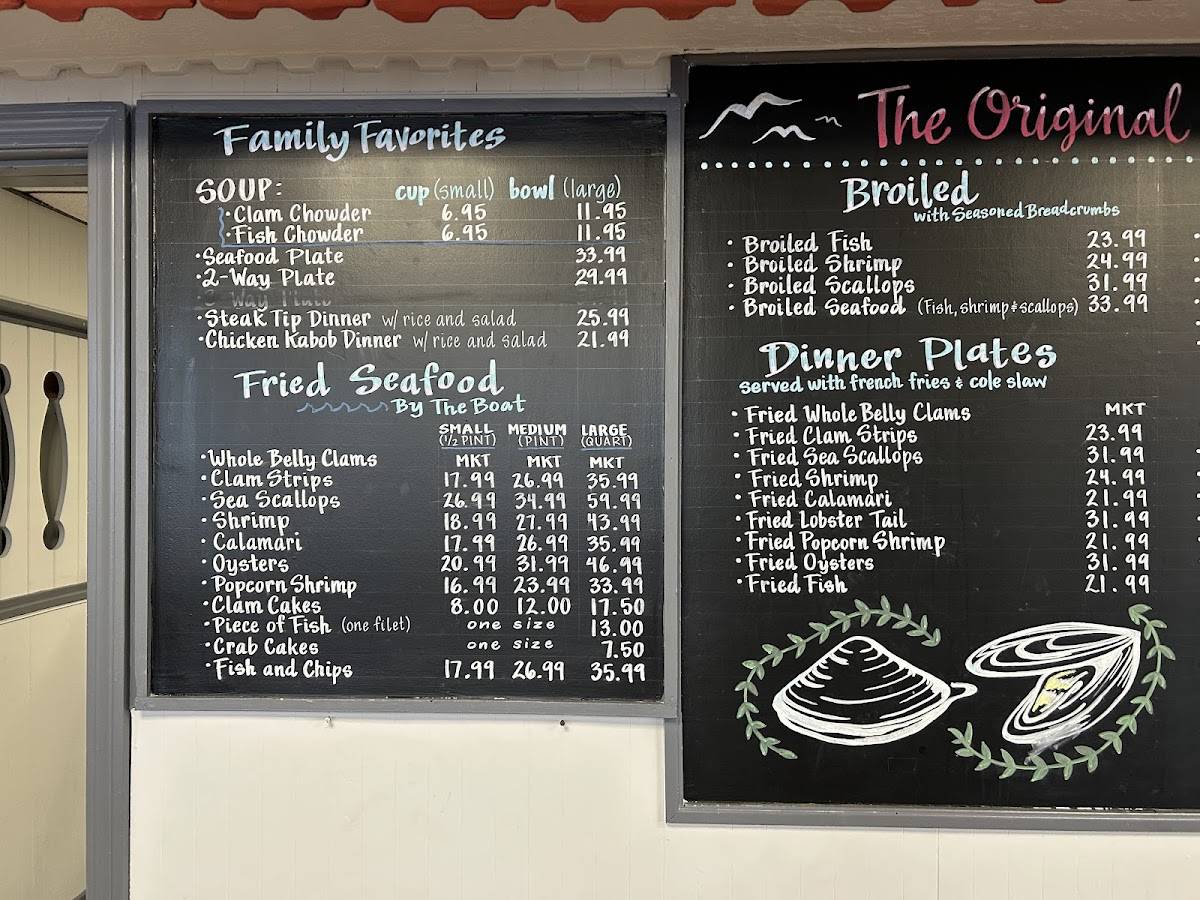 Menu at The Clam Box restaurant, Quincy