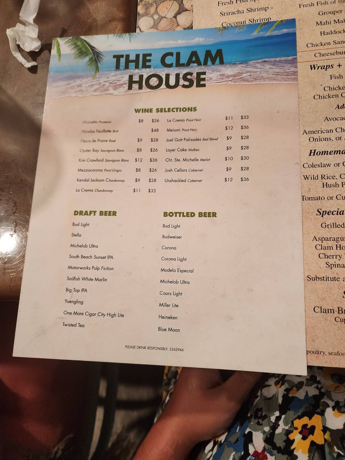 Menu at The Clam House Bar & Grill, Palmetto