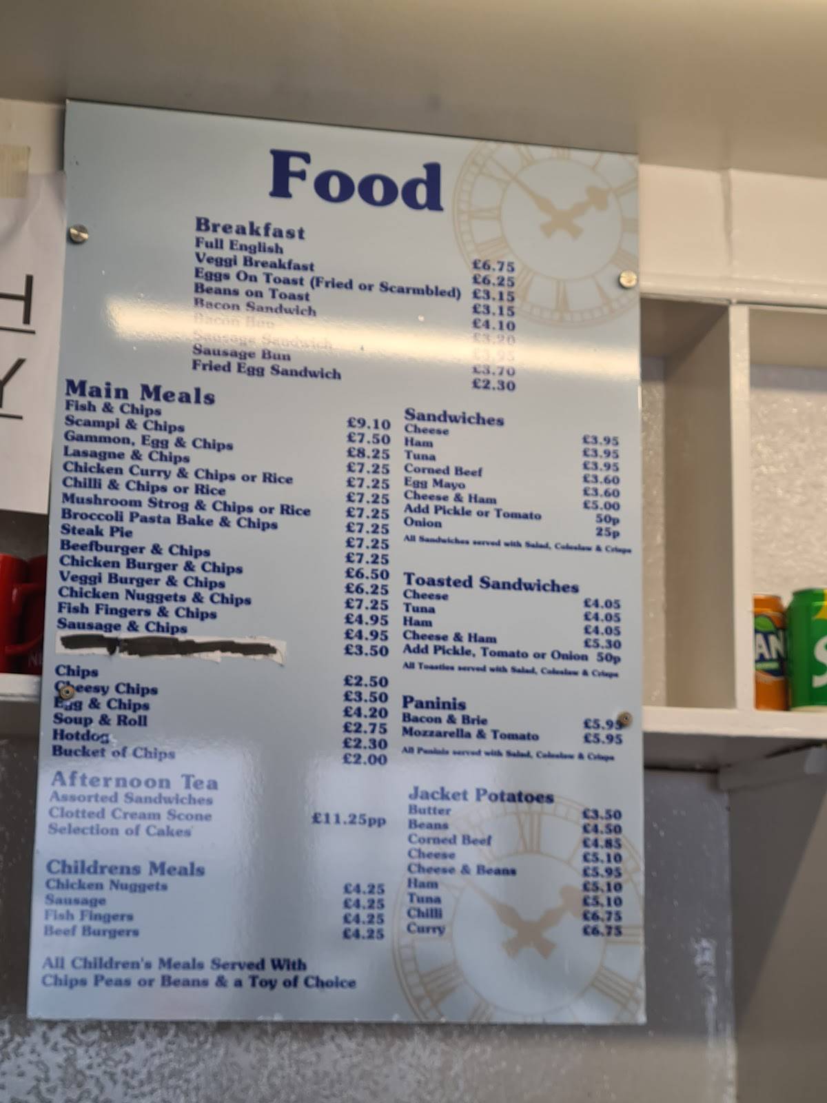 Menu at The Clock Cafe, Scarborough