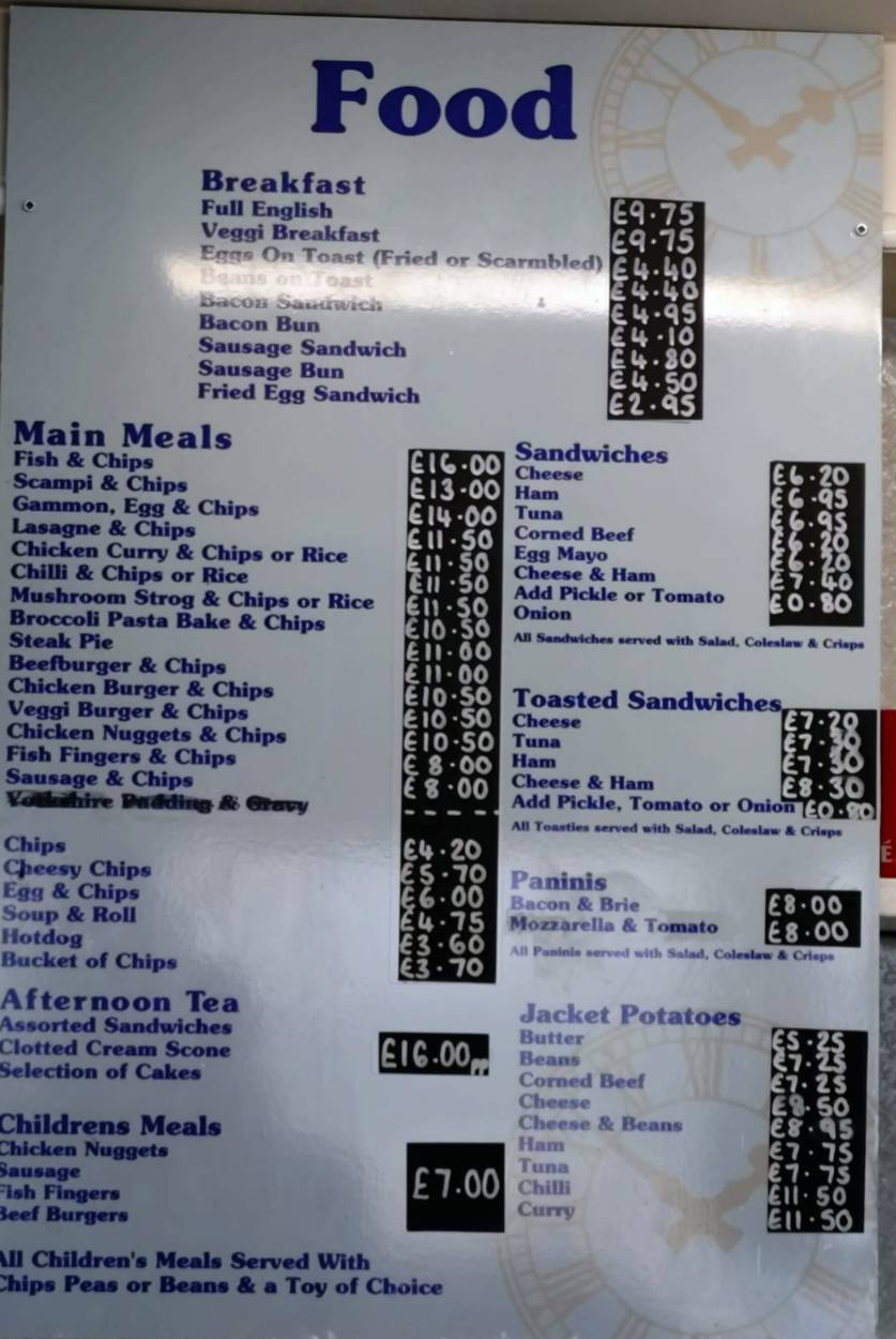 Menu at The Clock Cafe, Scarborough