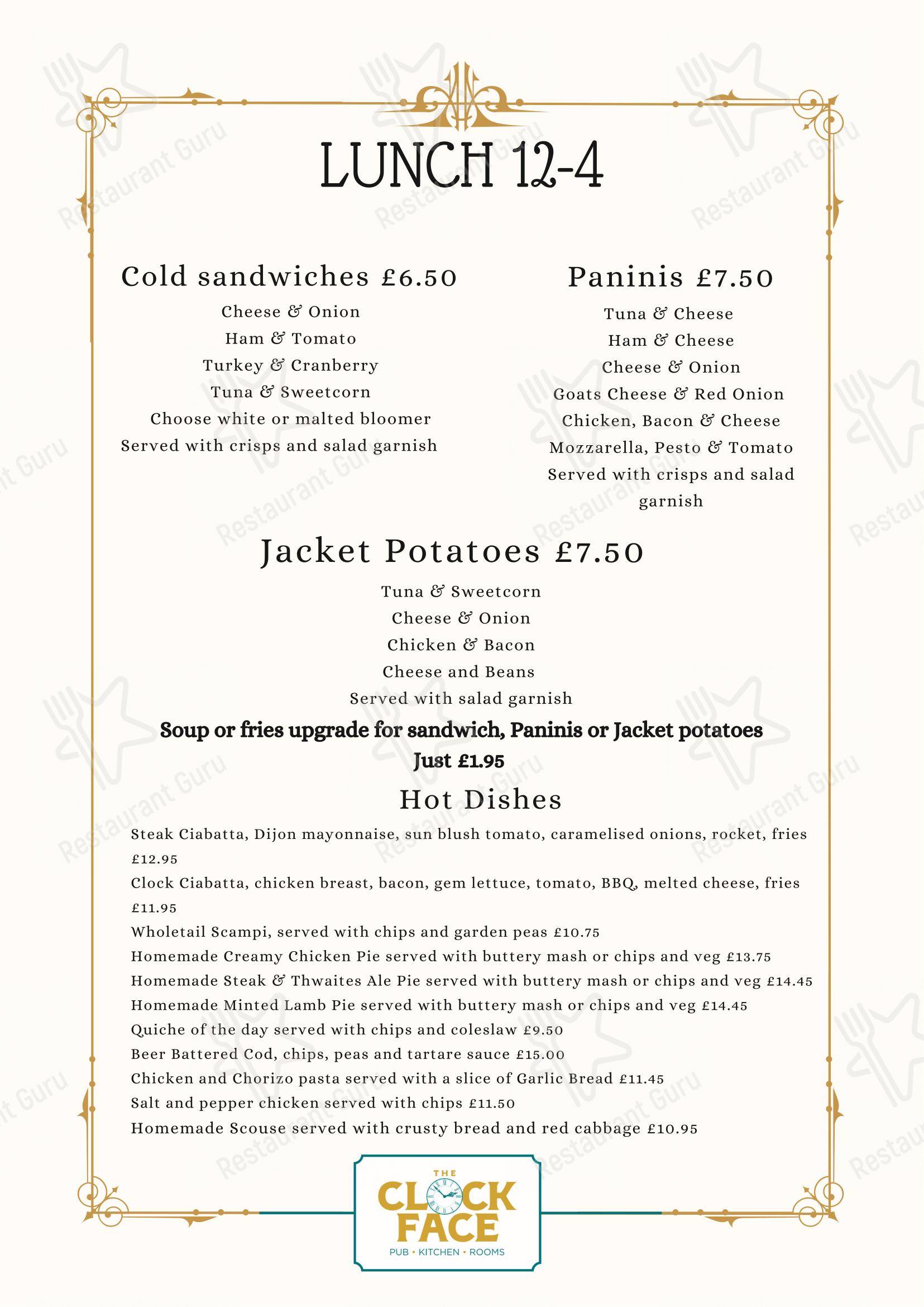 Menu at The Clock Face pub & bar, Prescot