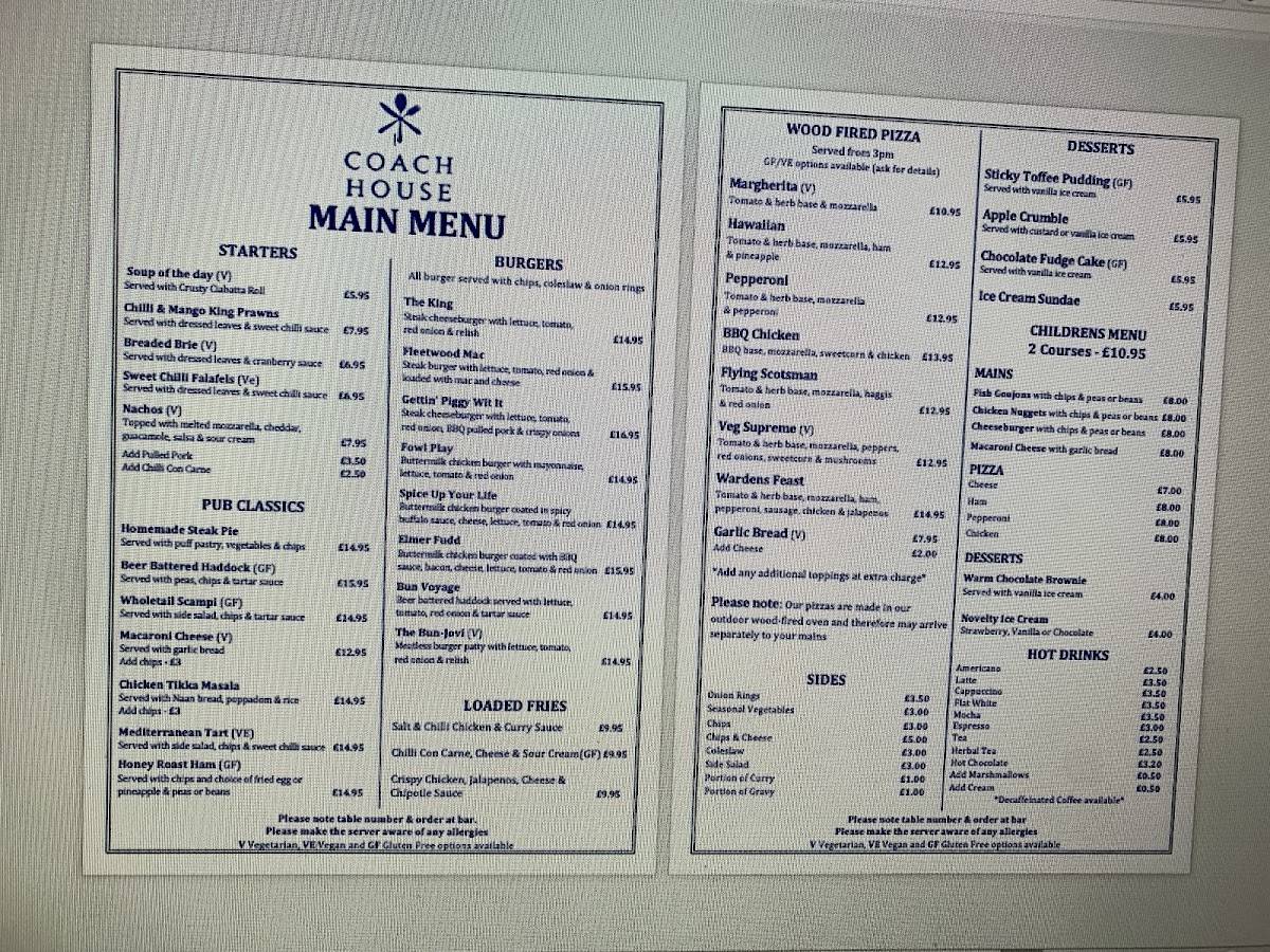 Menu at The Coach House Bar & Restaurant, England