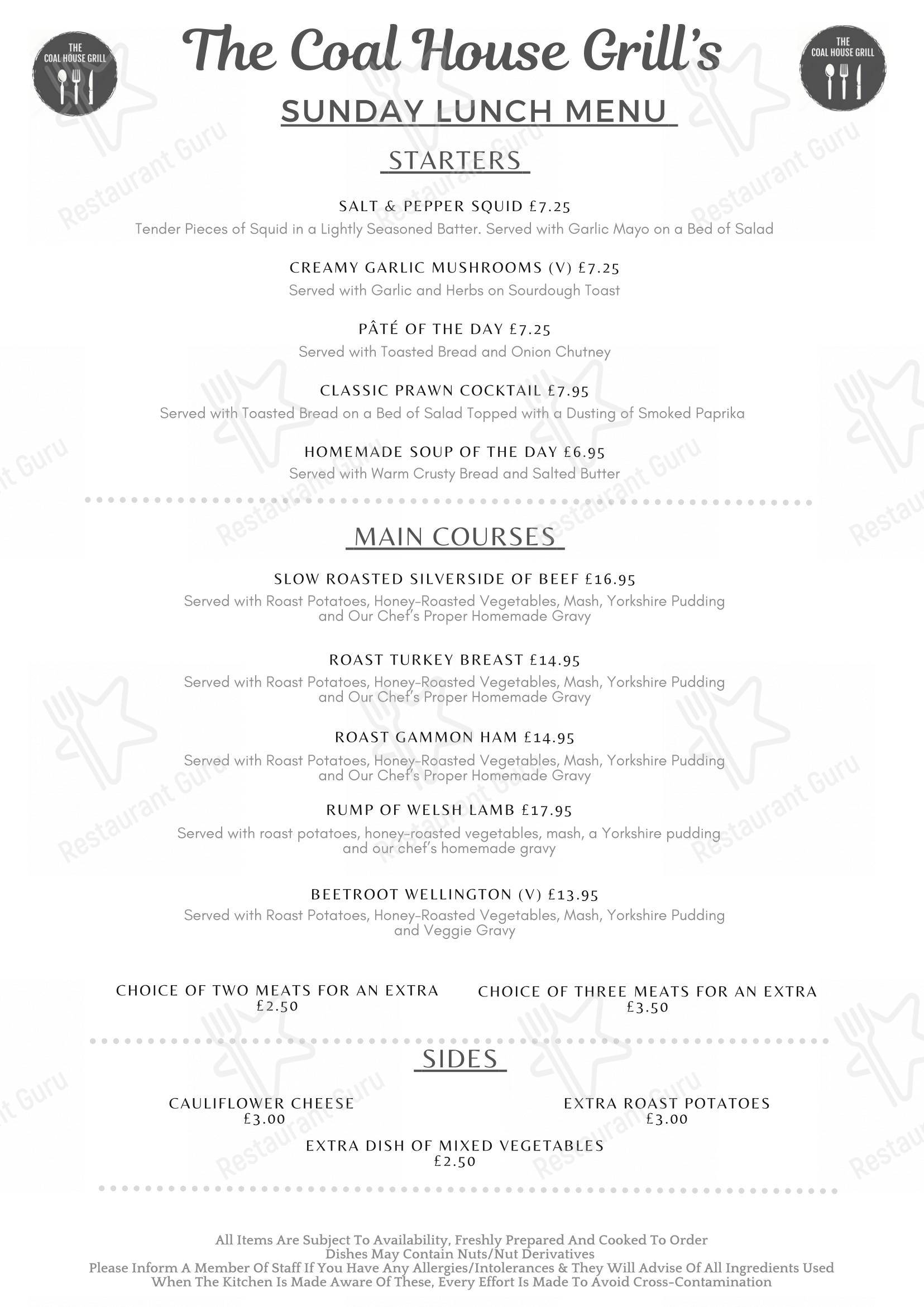 Menu at The Coal House Grill restaurant, Cross Hands