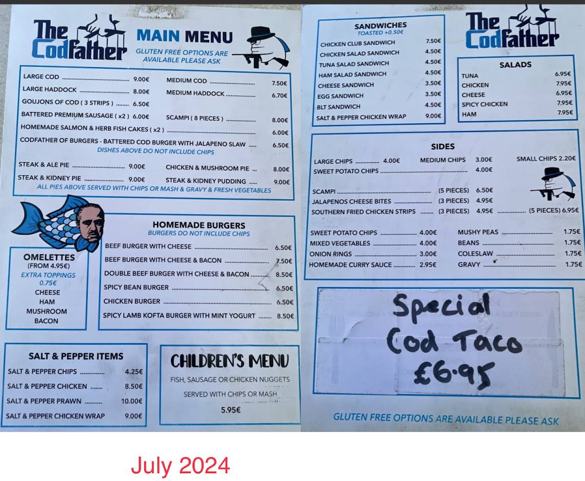 Menu at The Codfather restaurant, Moraira