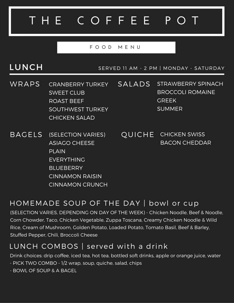 Menu at The Coffee Pot cafe, Greenville