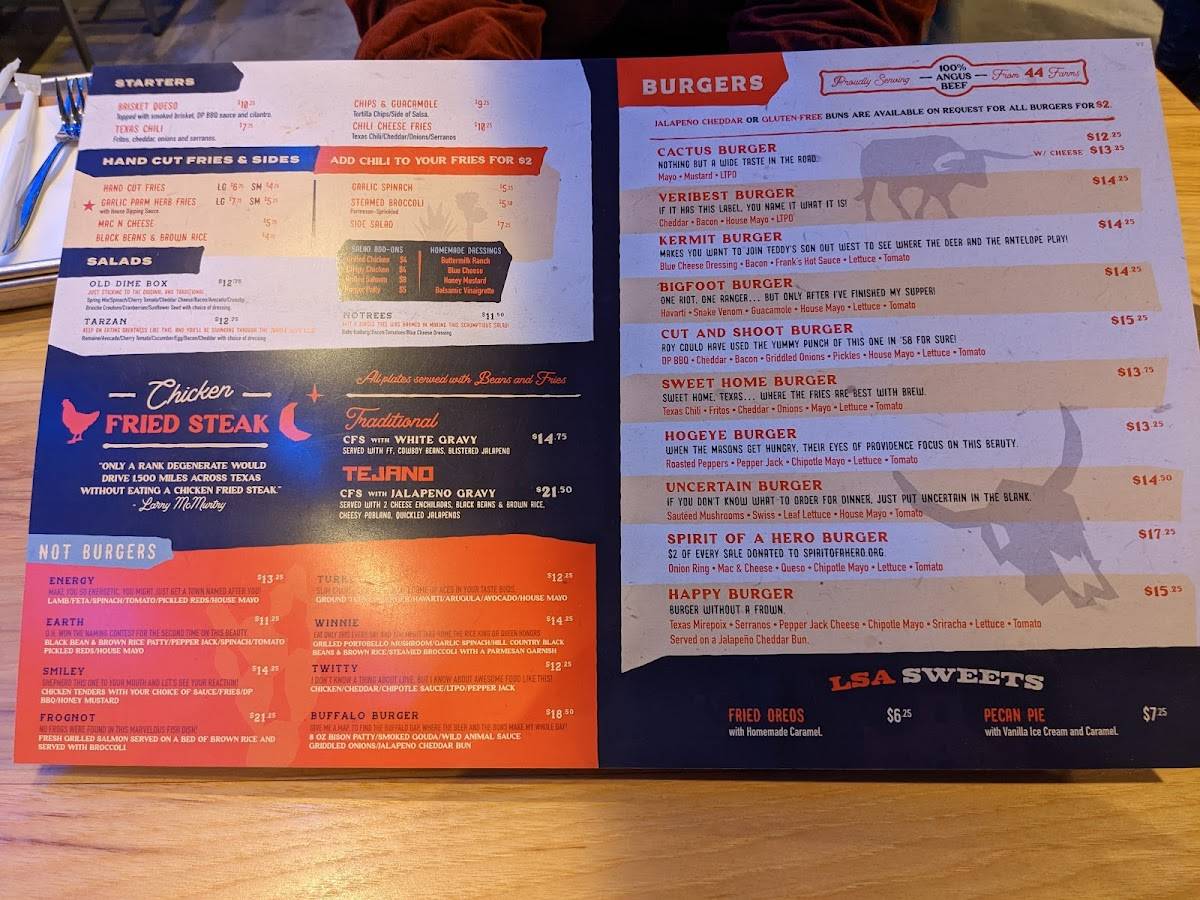 Menu at LSA Burger at Grandscape pub & bar, The Colony