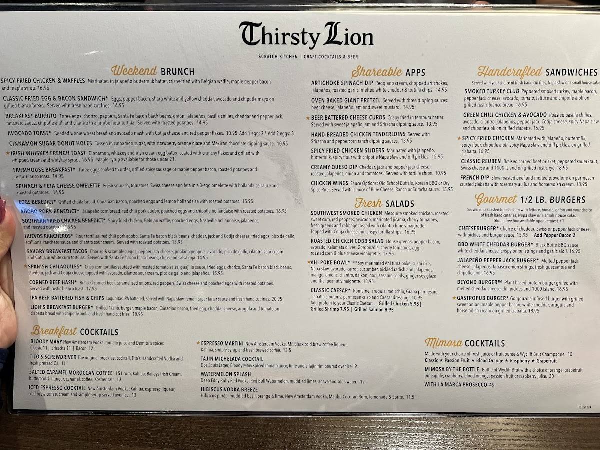 Menu at Thirsty Lion pub & bar, The Colony