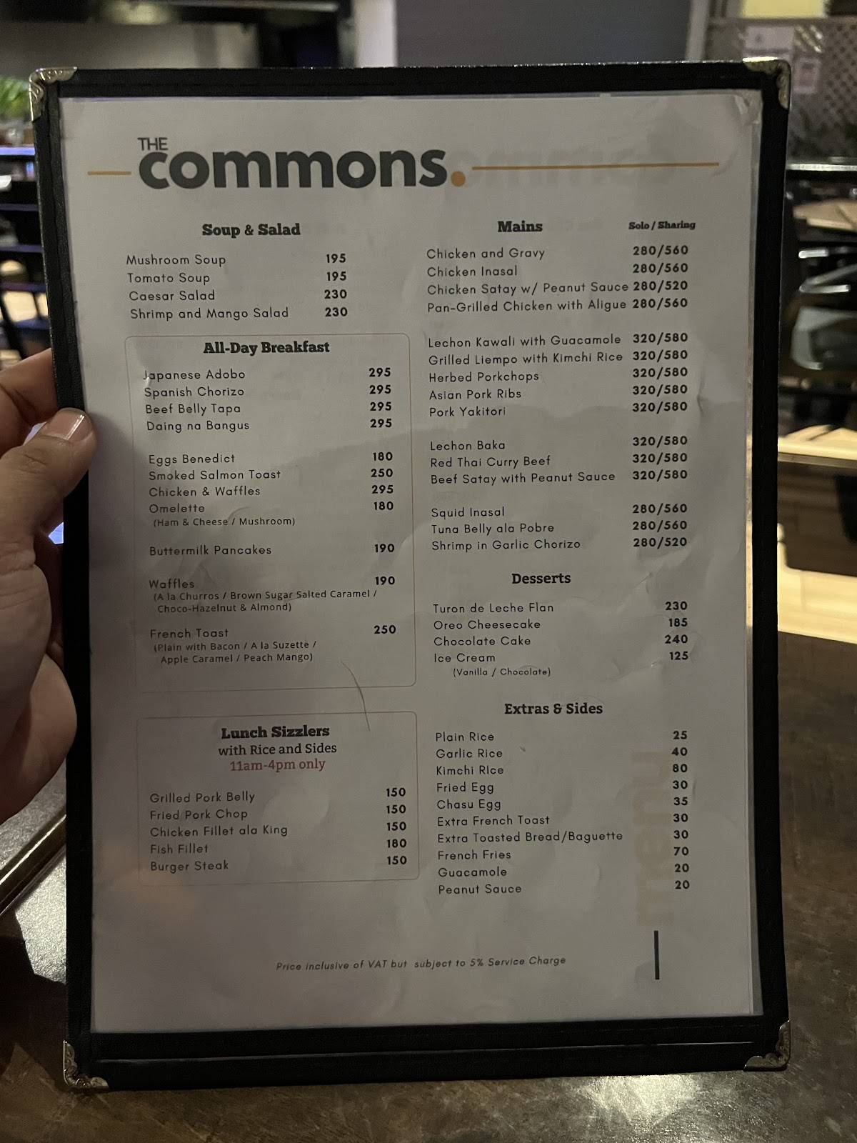 Menu at The Commons at MTS pub & bar, Davao City
