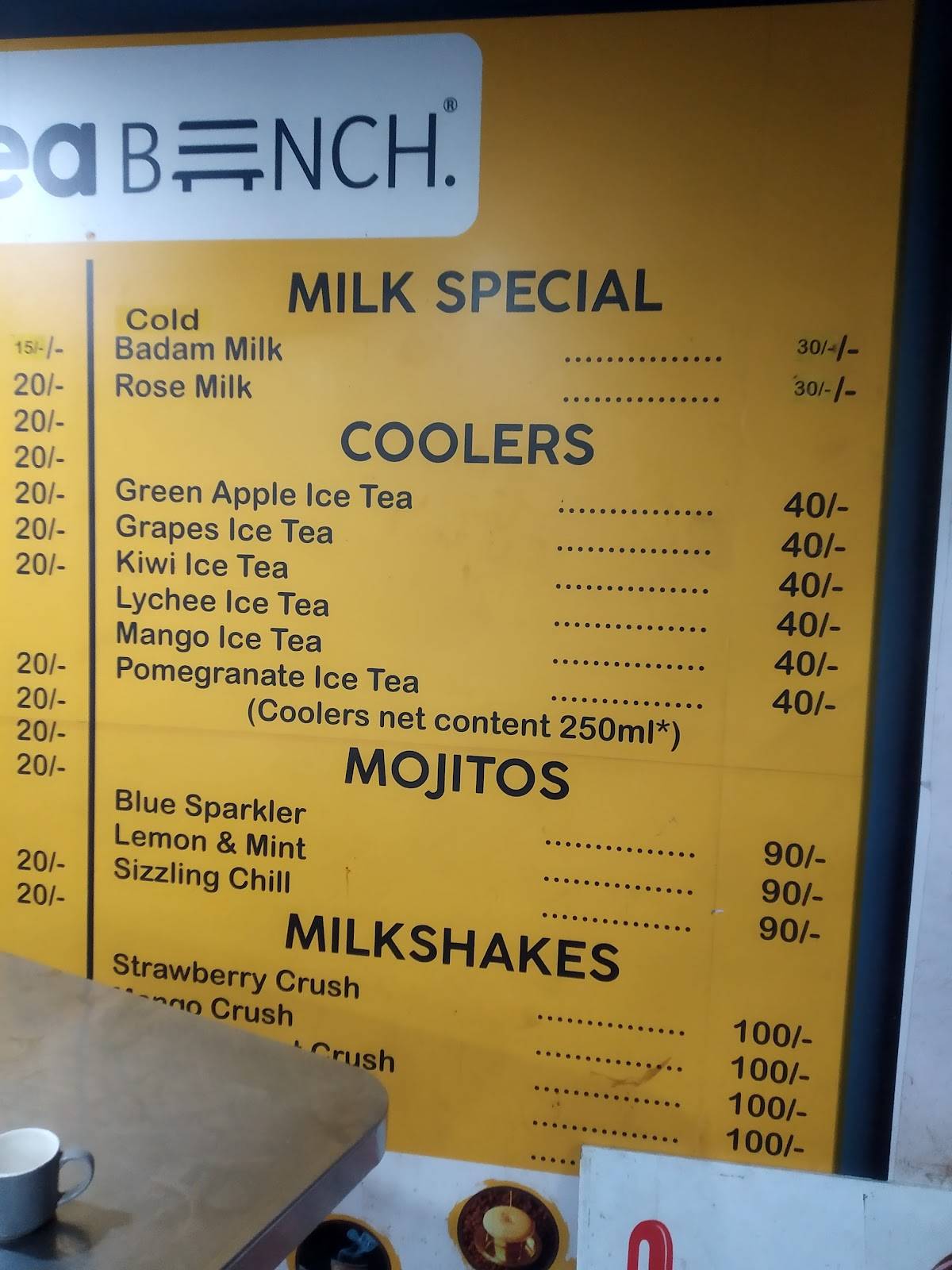 Menu at The Coronation Bakery, Madurai, India
